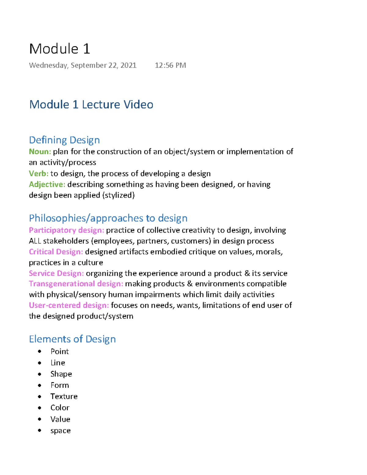 Module 1 Lecture Video: Defining Design and Elements of Design - Studocu