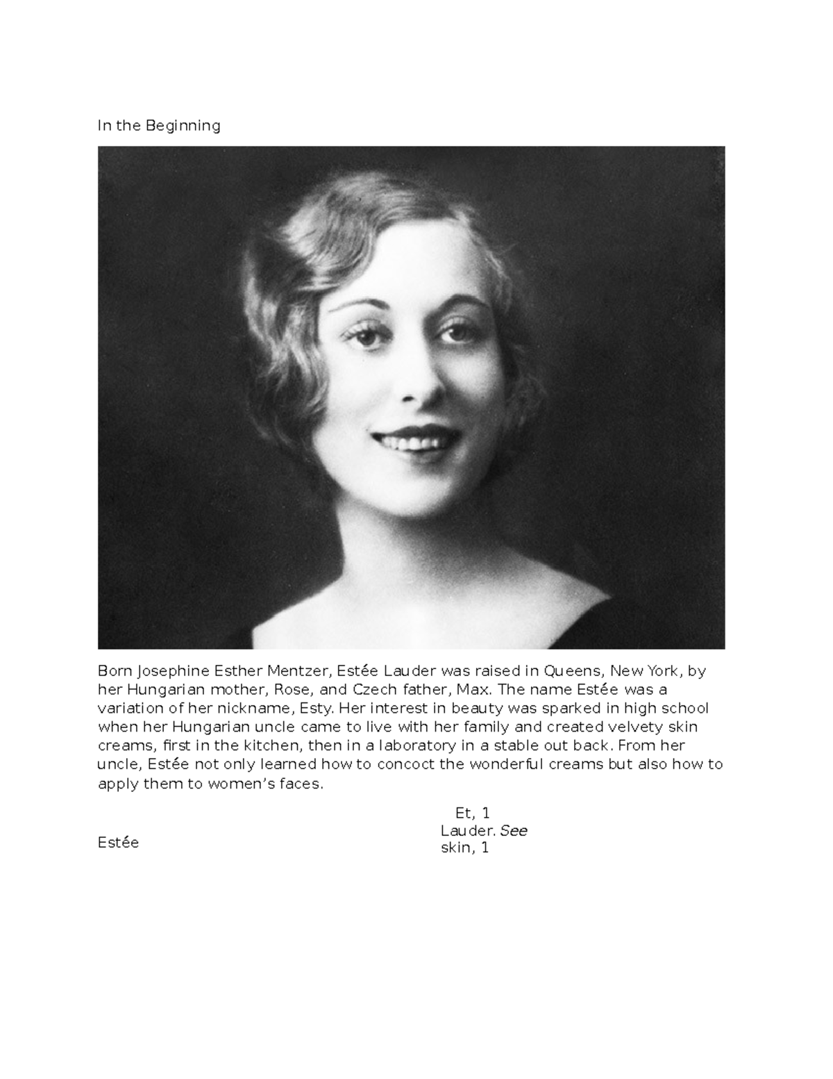 Estée Lauder - asasa - In the Beginning Born Josephine Esther Mentzer ...