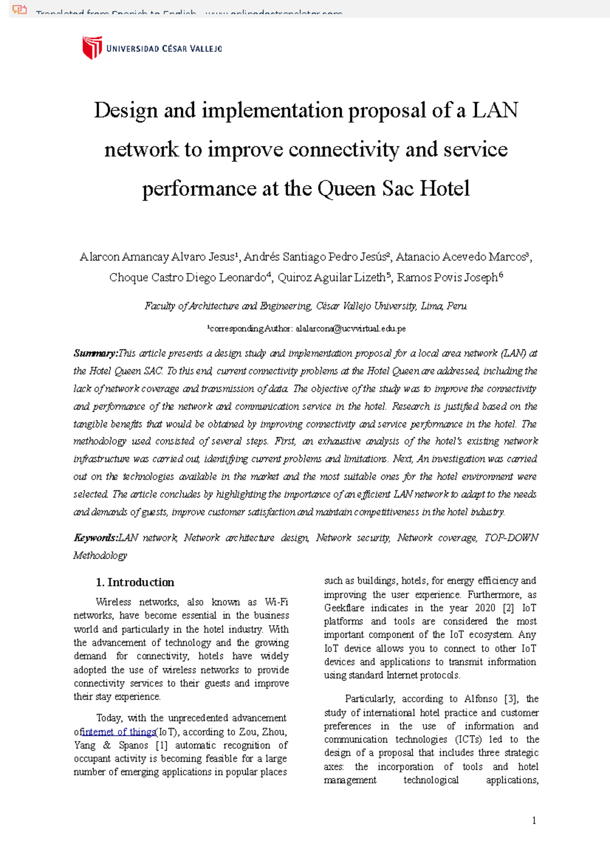 Proyecto redes grupo 5 Ingles - Design and implementation proposal of a LAN network to improve ...