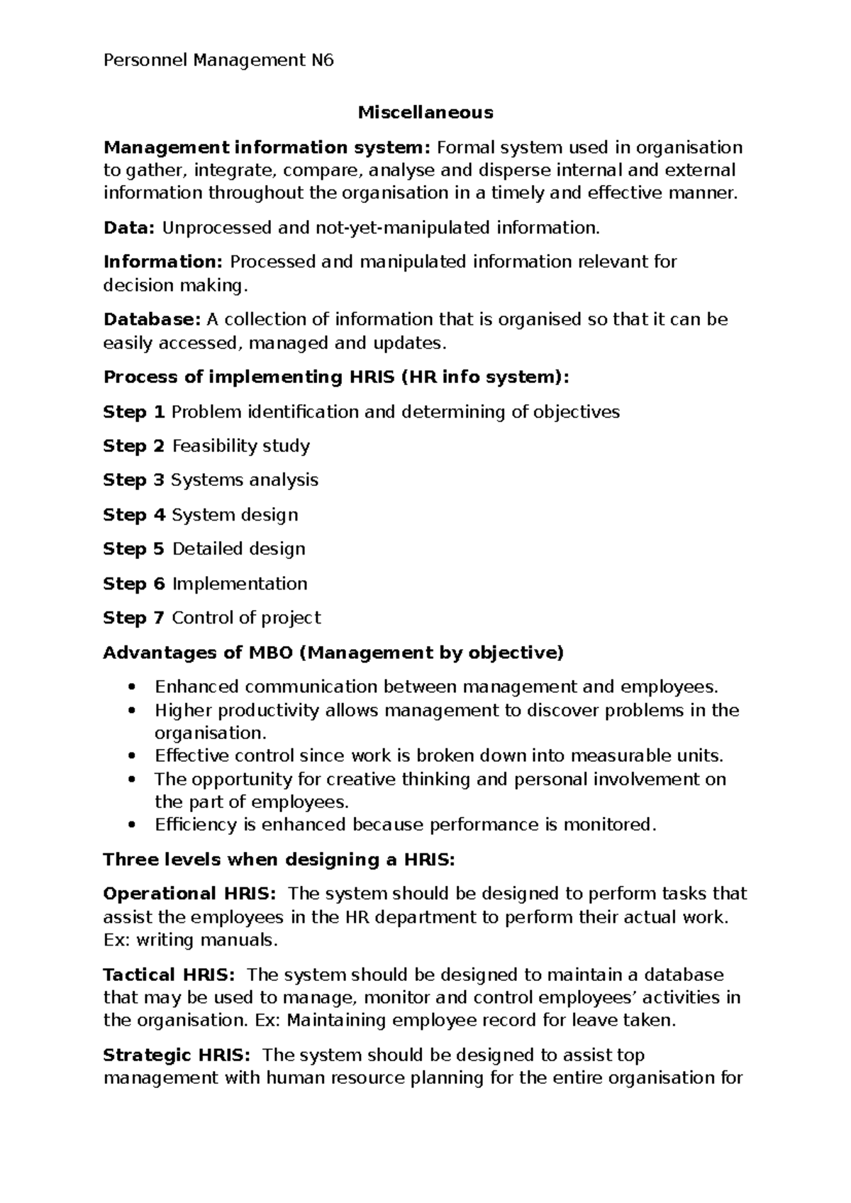 Personnel Training N6 Miscellaneous summary - Personnel Management N ...