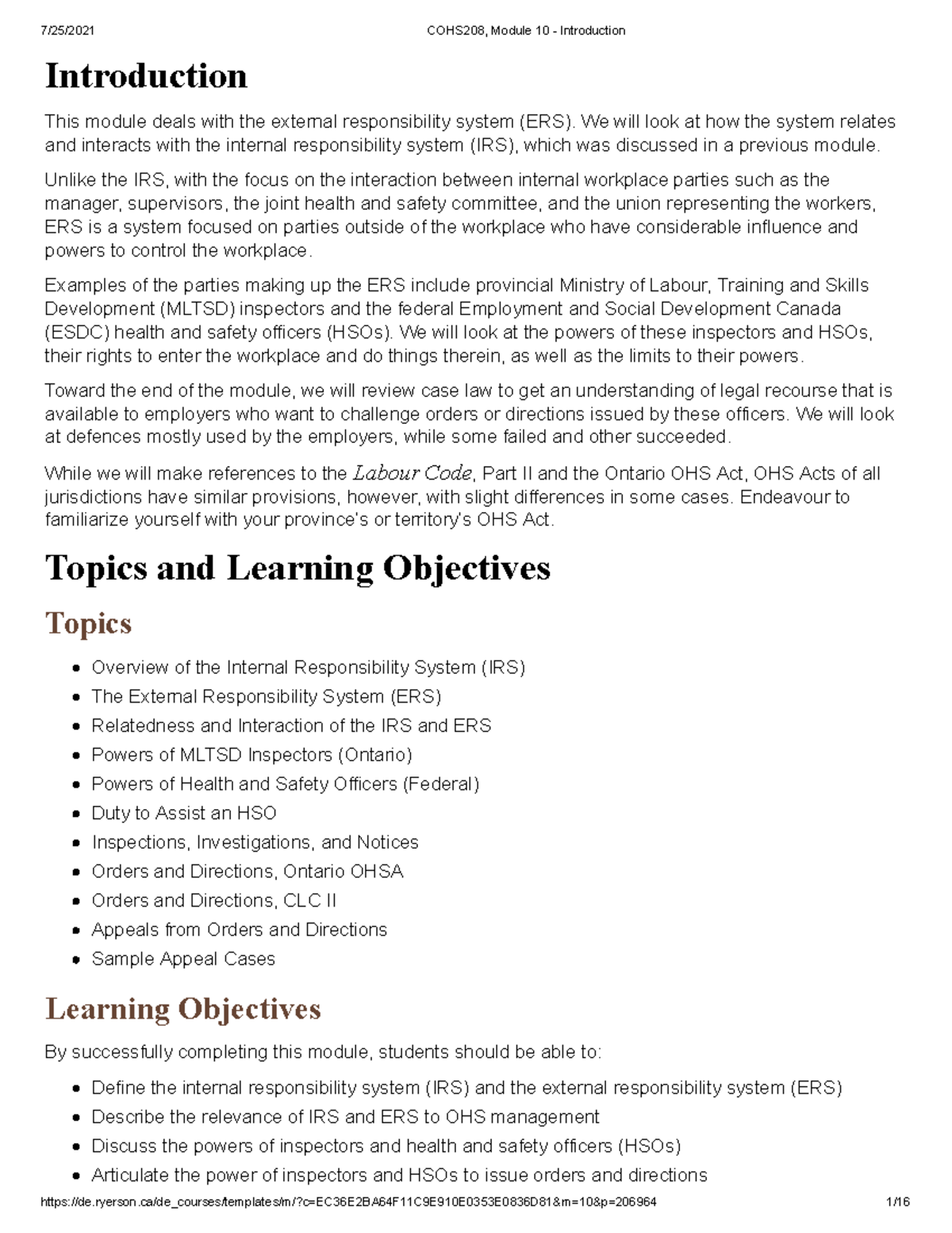 COHS208, Module 10 - Introduction - Introduction This module deals with ...