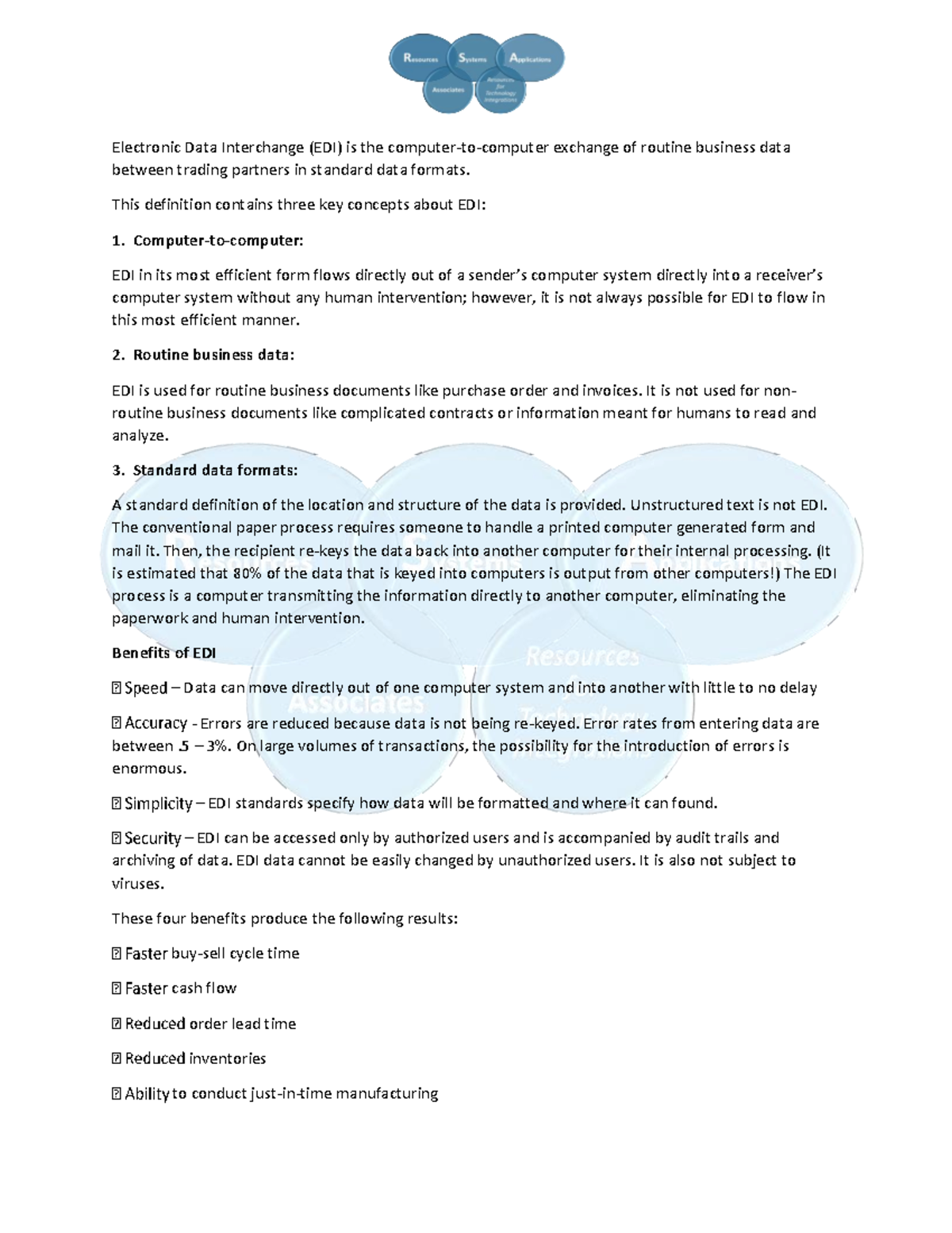 Electronic Data Interchange - This definition contains three key ...