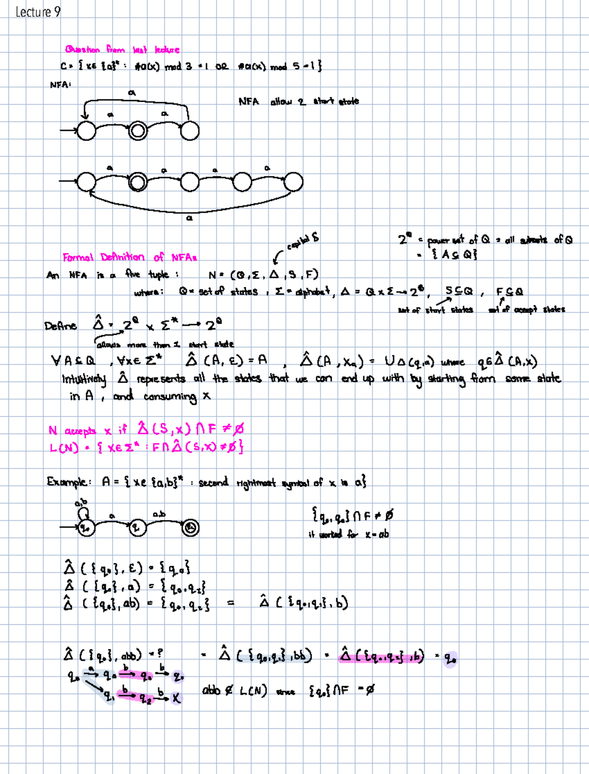 Lecture 9: Formal Definitions of NFAs - Lecture 9 c I I I 3 or acx mod 5 1 NFA a NFA allow 2 ...