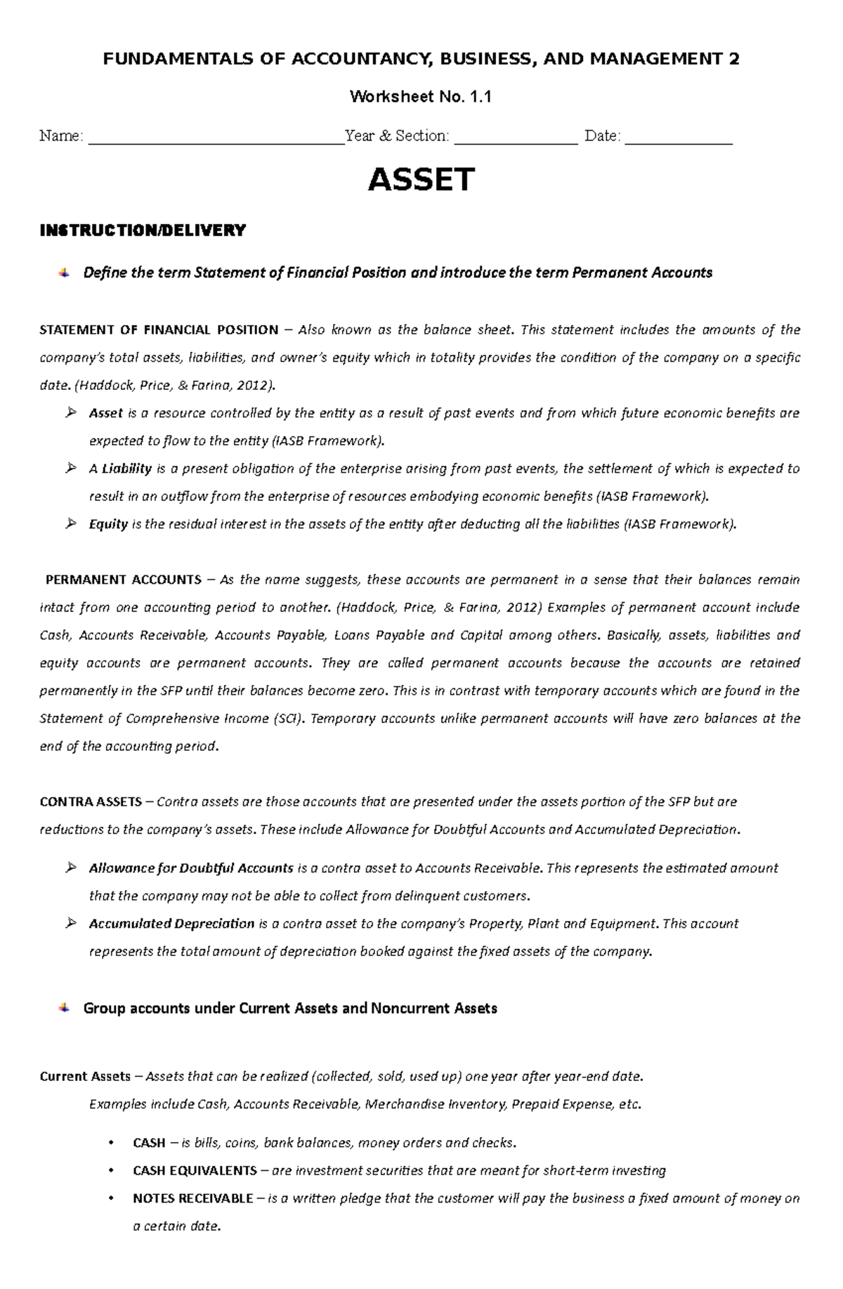 ASSET- Worksheet No. 1.1 - Worksheet No. 1. Name ...