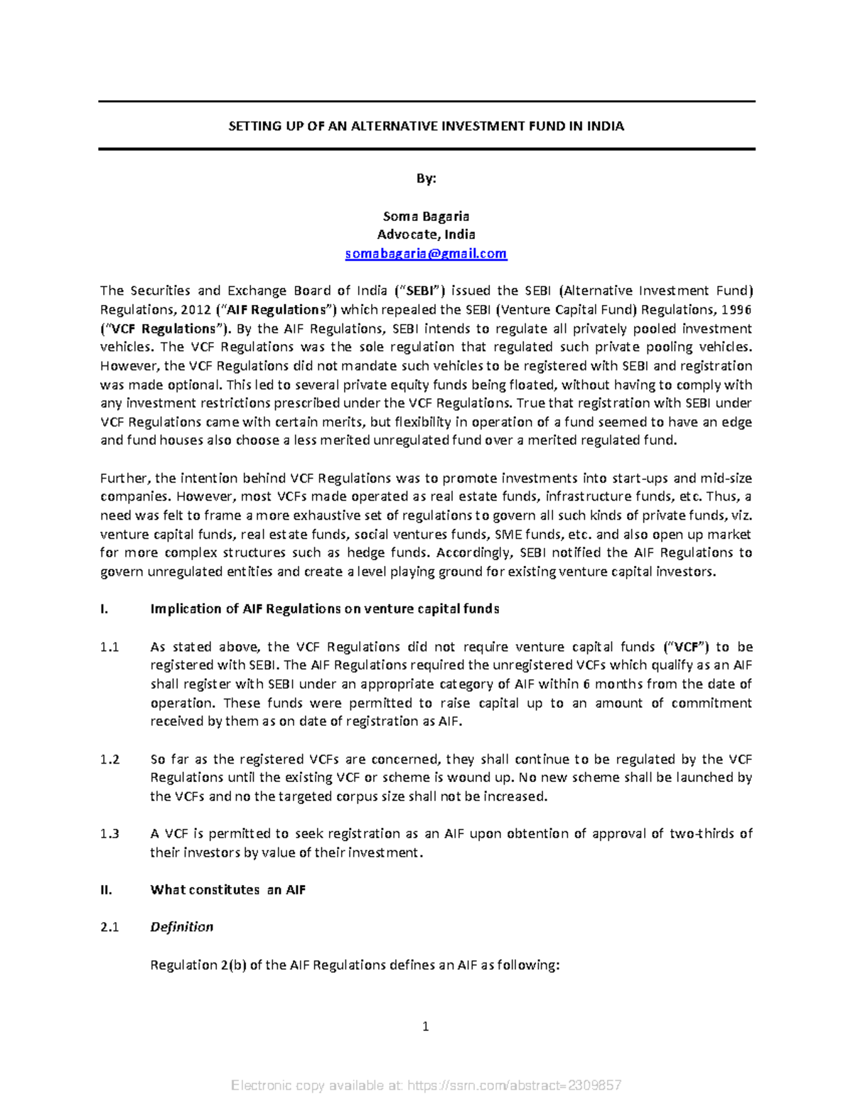 Setting up AIF in India - 8765 - 1 SETTING UP OF AN ALTERNATIVE ...