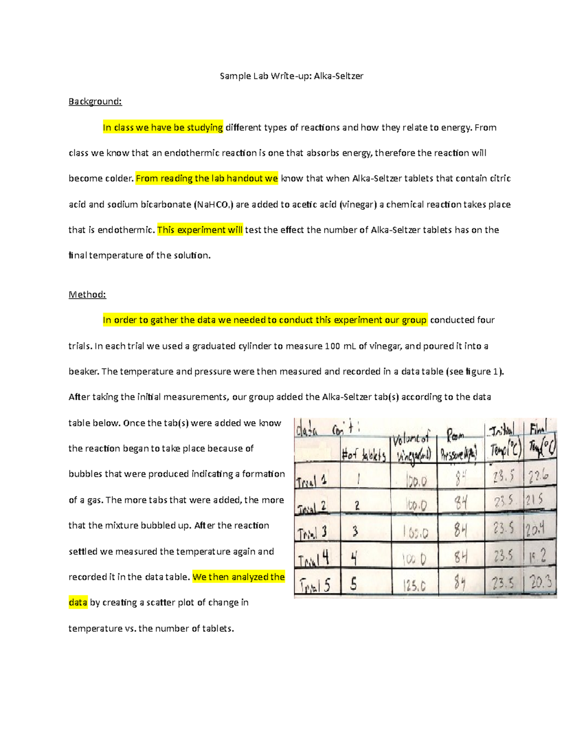 Sample Lab Write- good - Report - Sample Lab Write-up: Alka-Seltzer ...