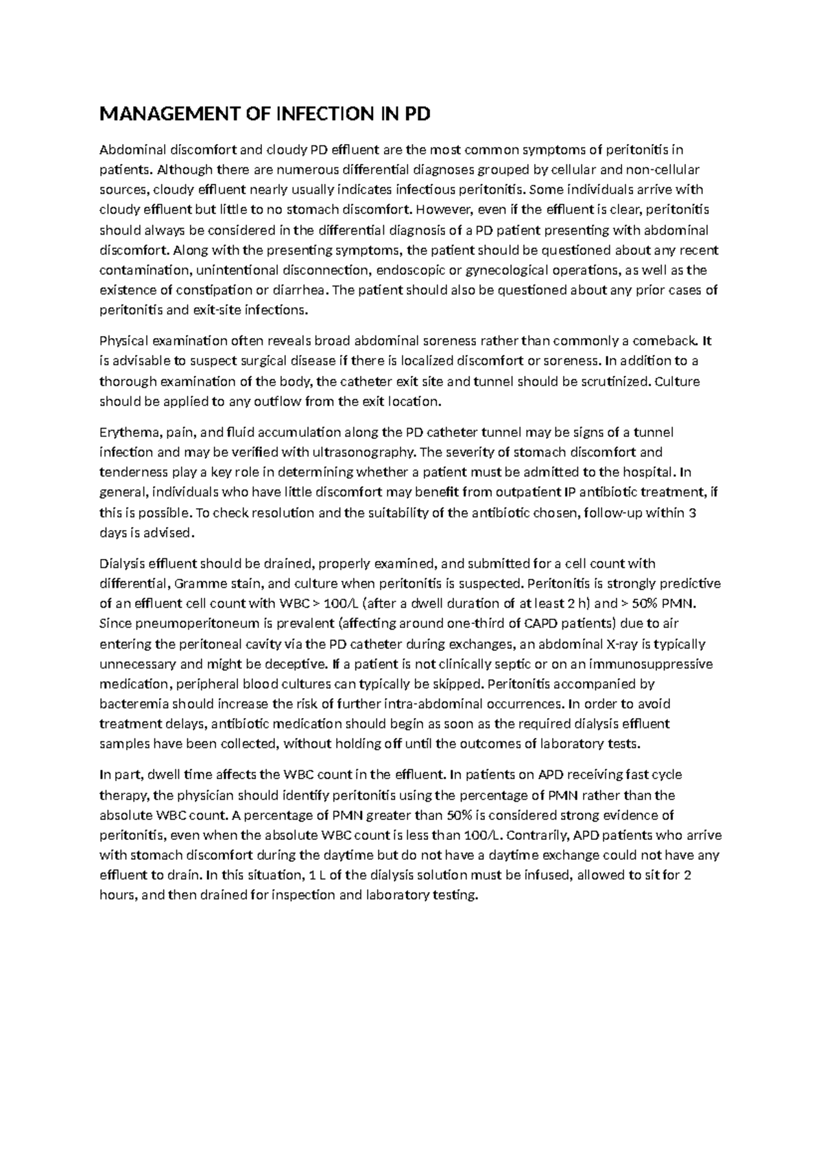 Management OF Infection IN PD - MANAGEMENT OF INFECTION IN PD Abdominal ...