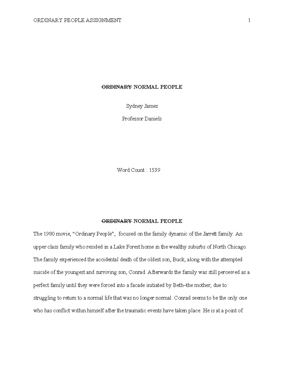 Ordinary People Assignment - ORDINARY NORMAL PEOPLE Sydney James ...