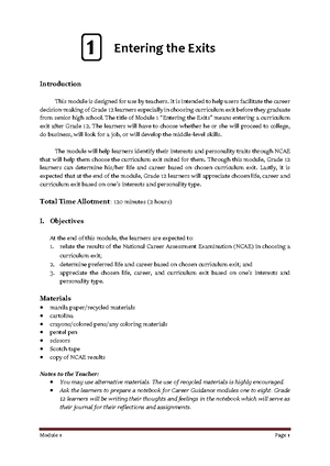 Module 1 Work-Immersion - Pre-Immersion – Grade 12 Quarter 1 – Module 1 ...