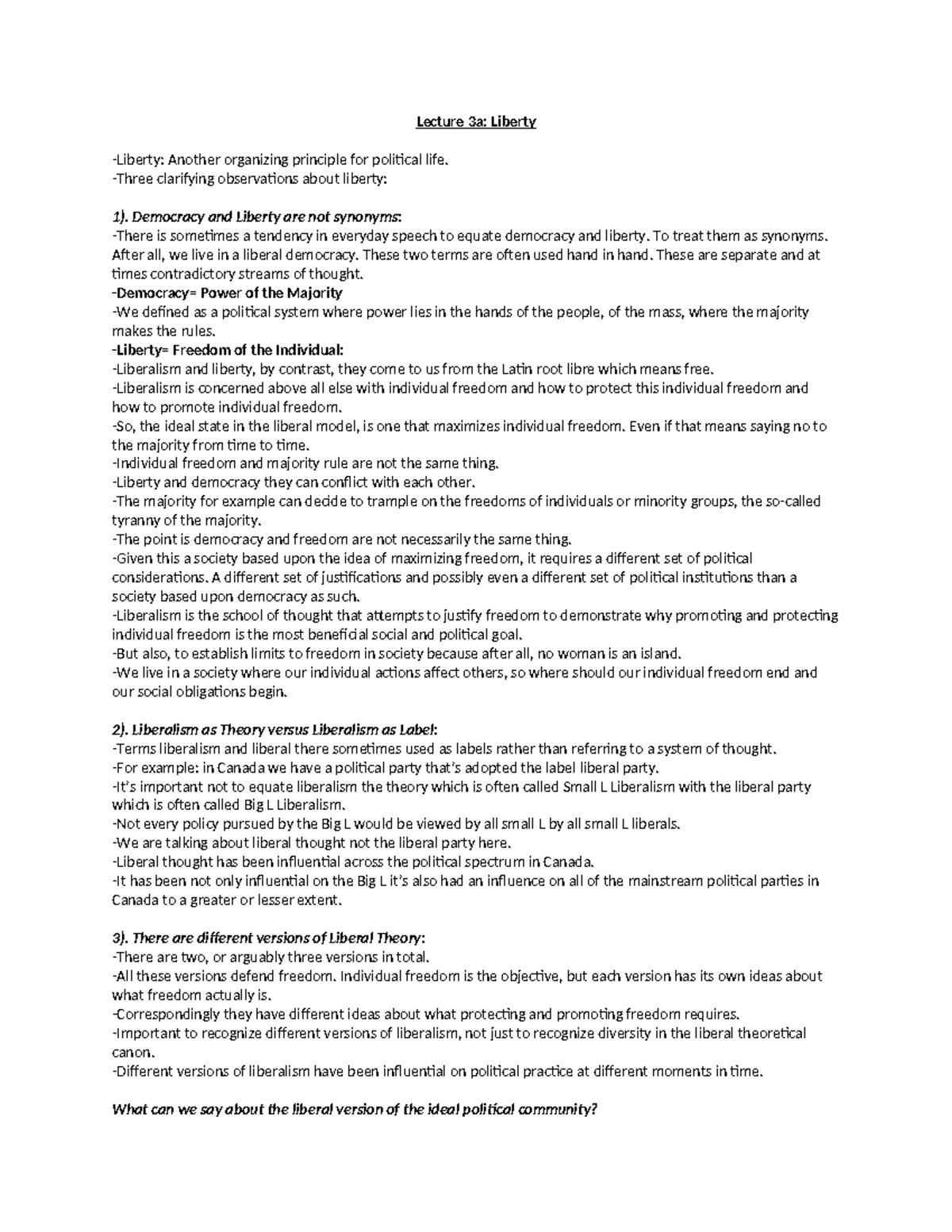 Poli Sci Sept 26 - POLSCI - Lecture 3a: Liberty -Liberty: Another ...
