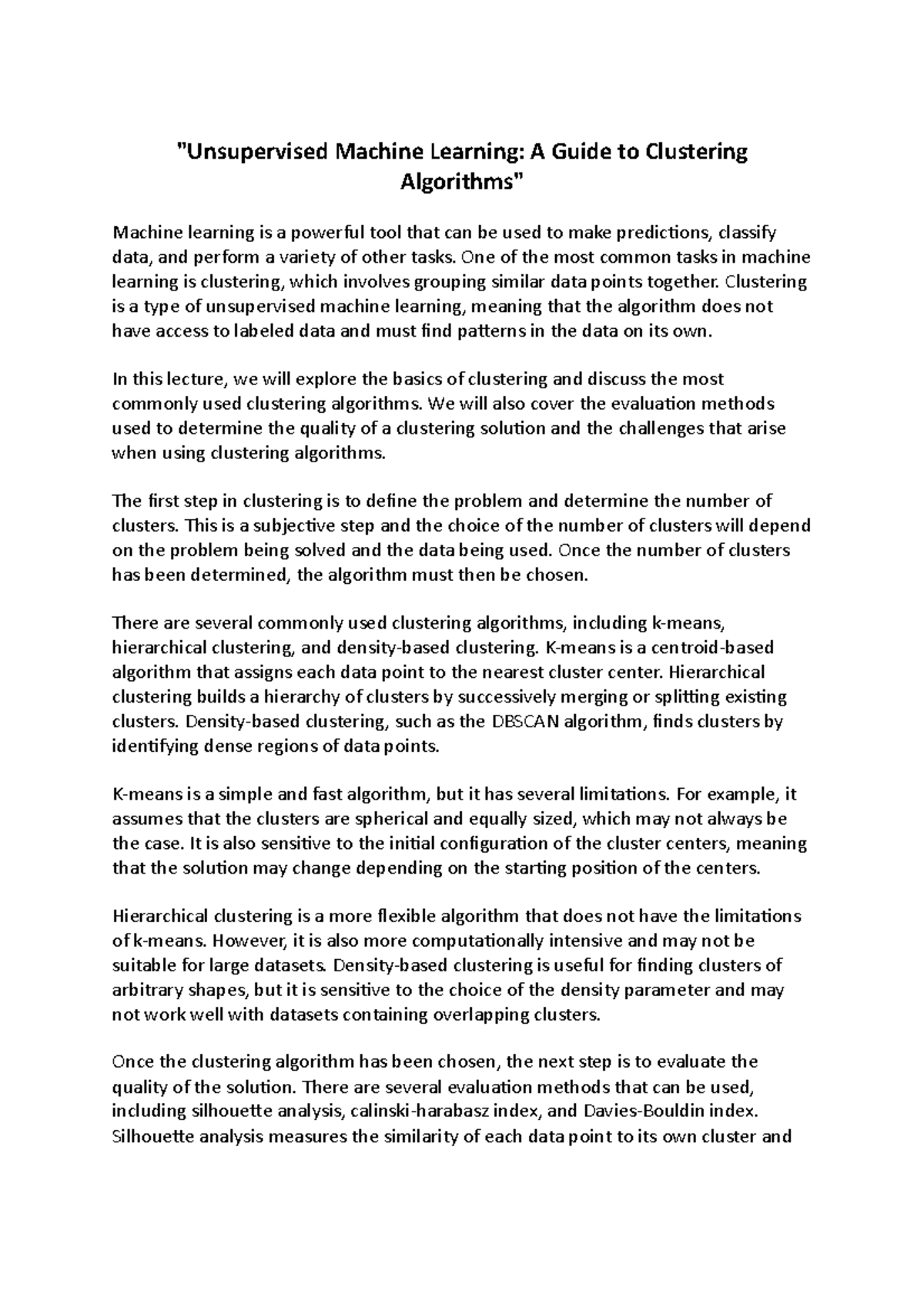 "Unsupervised Machine Learning- A Guide to Clustering Algorithms ...