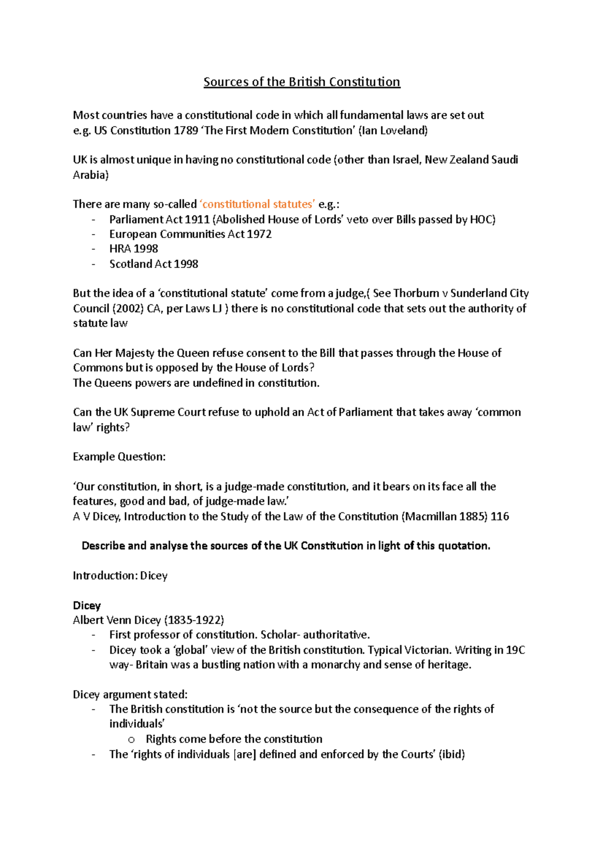 Sources of the British Constitution - US Constitution 1789 ‘The First ...