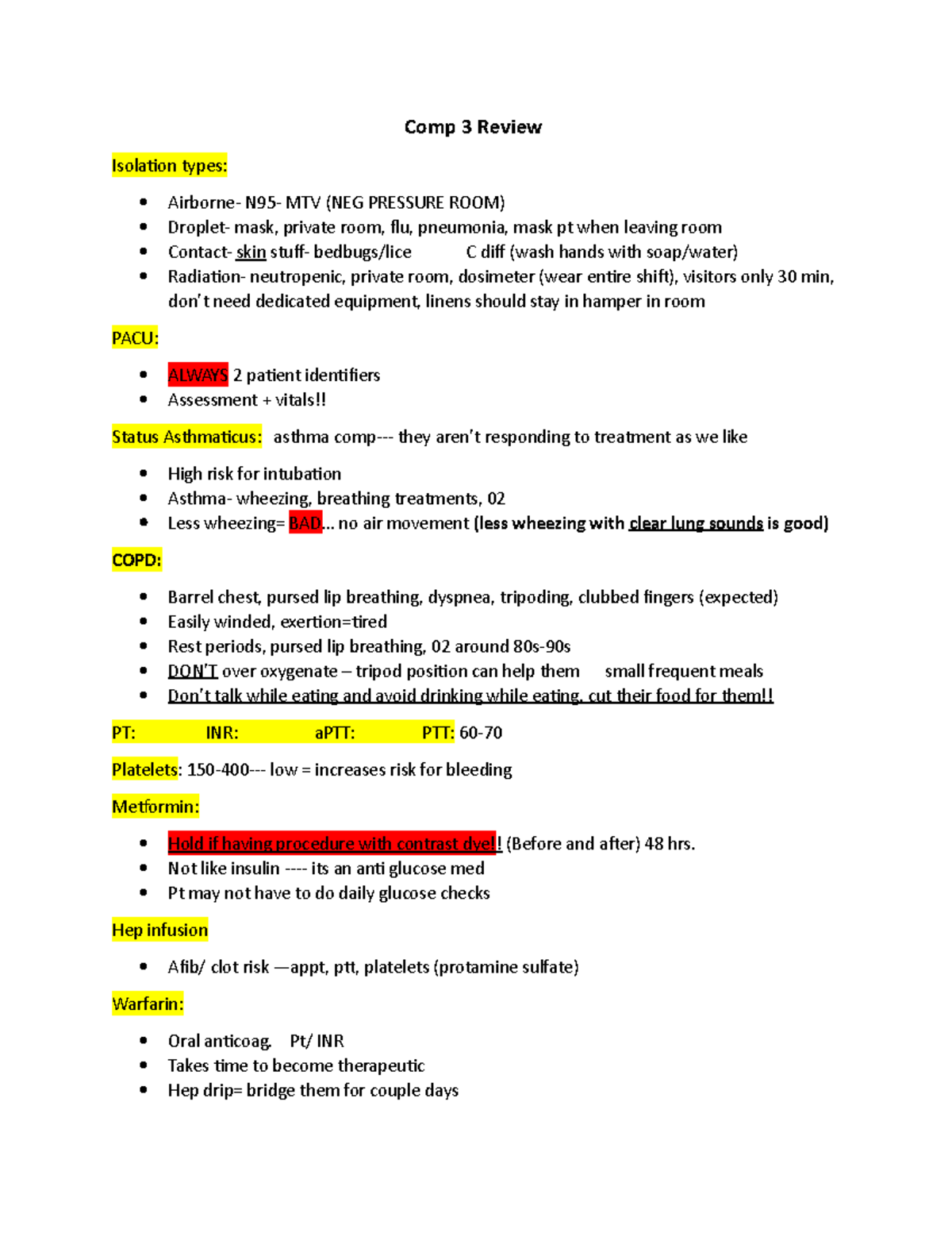 283 COMP 3 Enrichment - Comp 3 Review Isolation types: Airborne- N95 ...