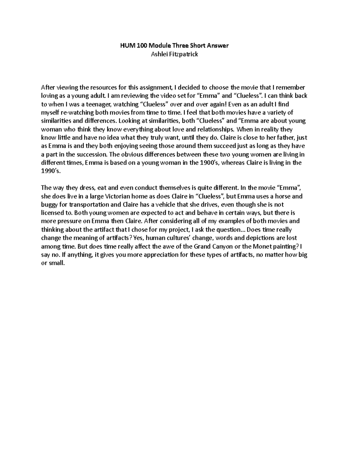 HUM 100 Module Three Human Culture Expression over Time - HUM 100 ...