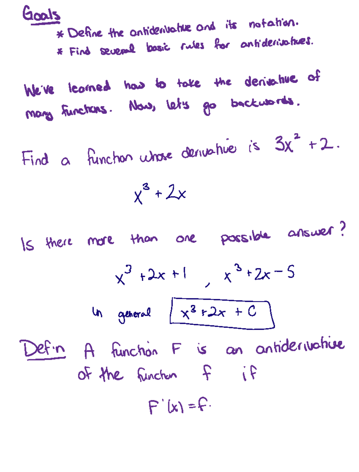 4.8 Antiderivatives - Business Calculus. - Goals Define the ...