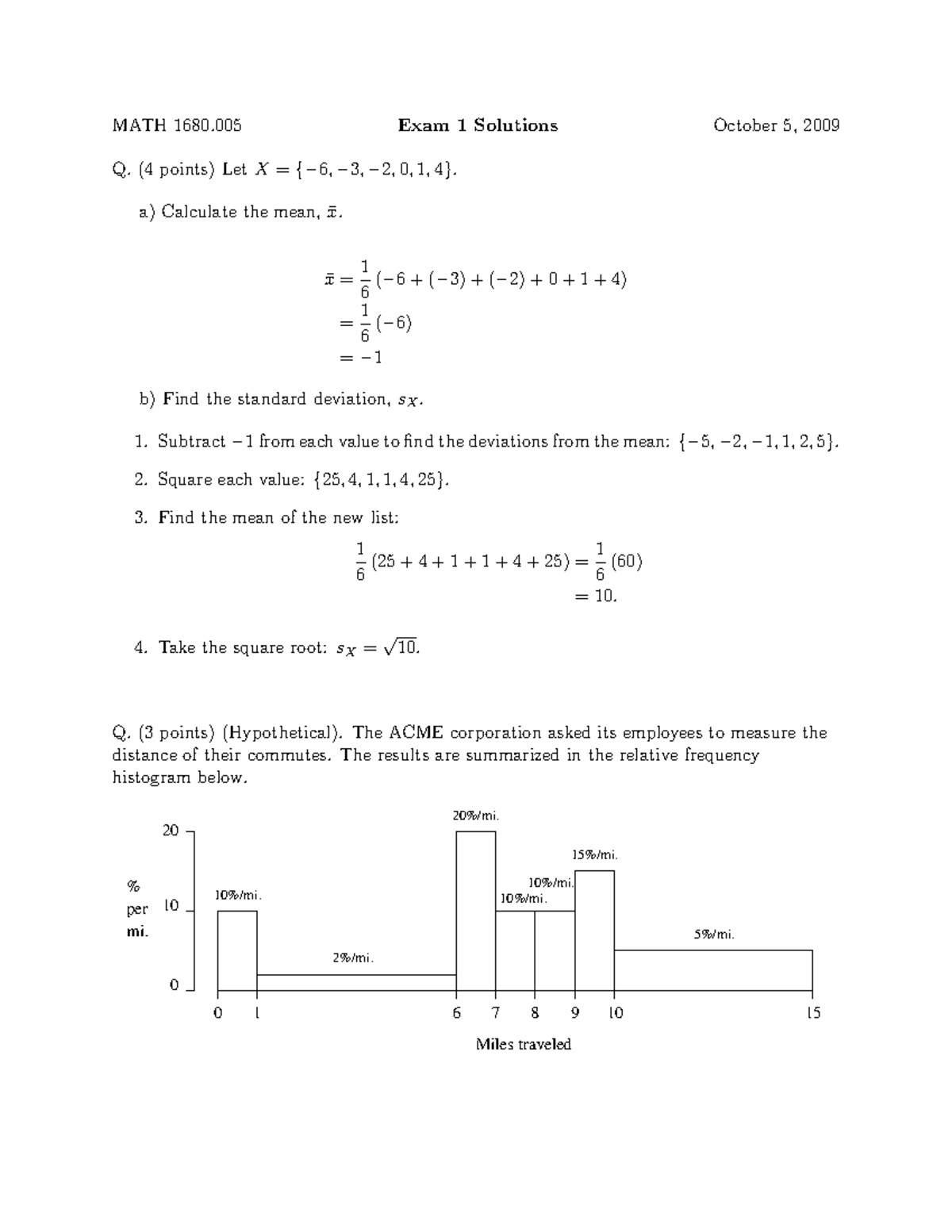 Exam1-solutions-2 - For stats - MATH 1680 Exam 1 Solutions October 5 ...