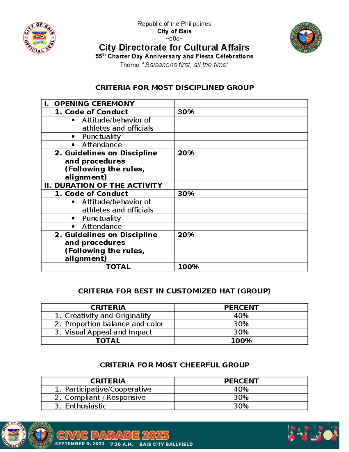 Civic Parade Criteria for Judging 2024 - Republic of the Philippines ...