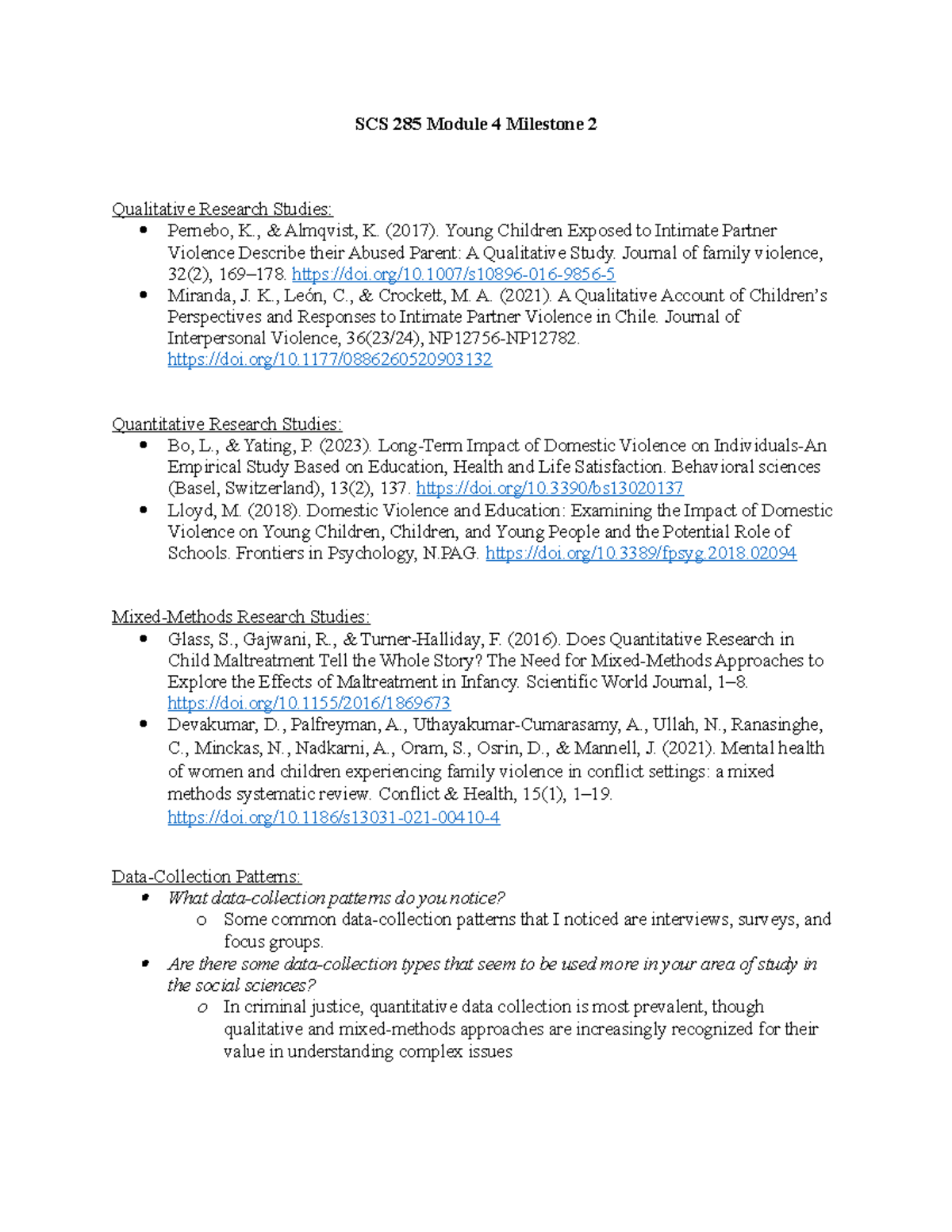 Research Lit in Soc Sci - 4-1 Milestone 2 - SCS 285 Module 4 Milestone ...