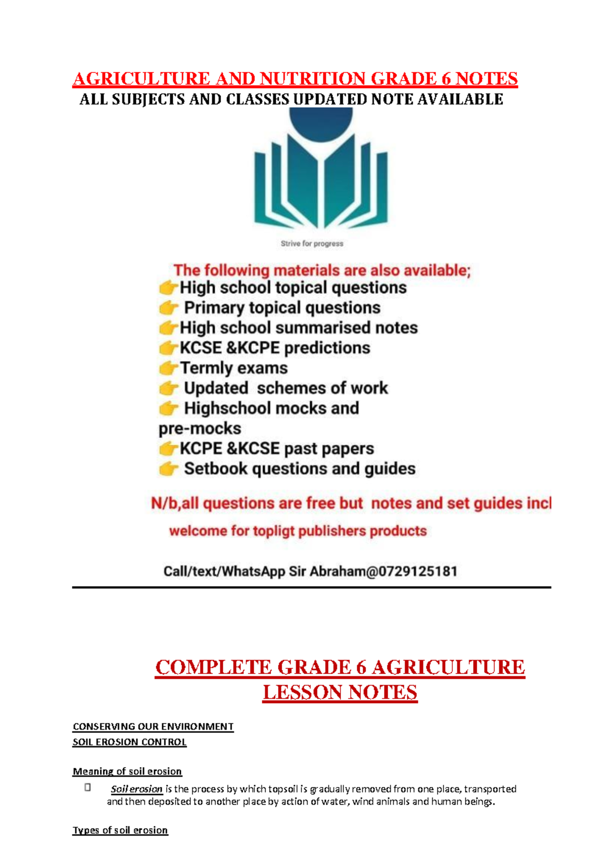 Agriculture AND Nutrition 6 FULL Notes - AGRICULTURE AND NUTRITION ...