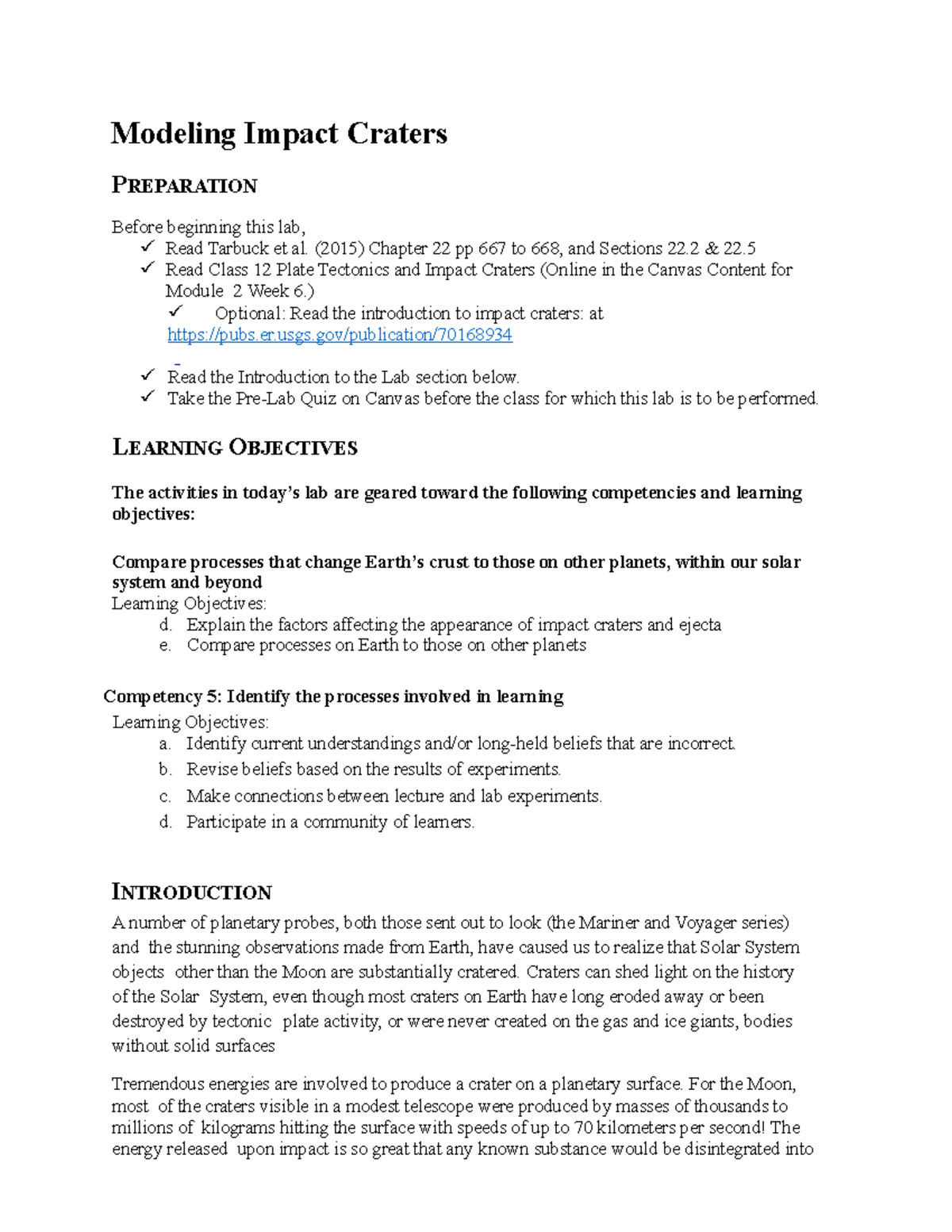 Impact Crater Lab - Modeling Impact Craters PREPARATION Before ...