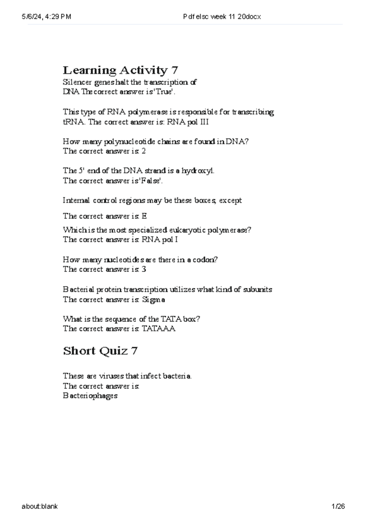 Pdf elsc week 11 20docx - Learning Activity 7 Silencer genes halt the ...