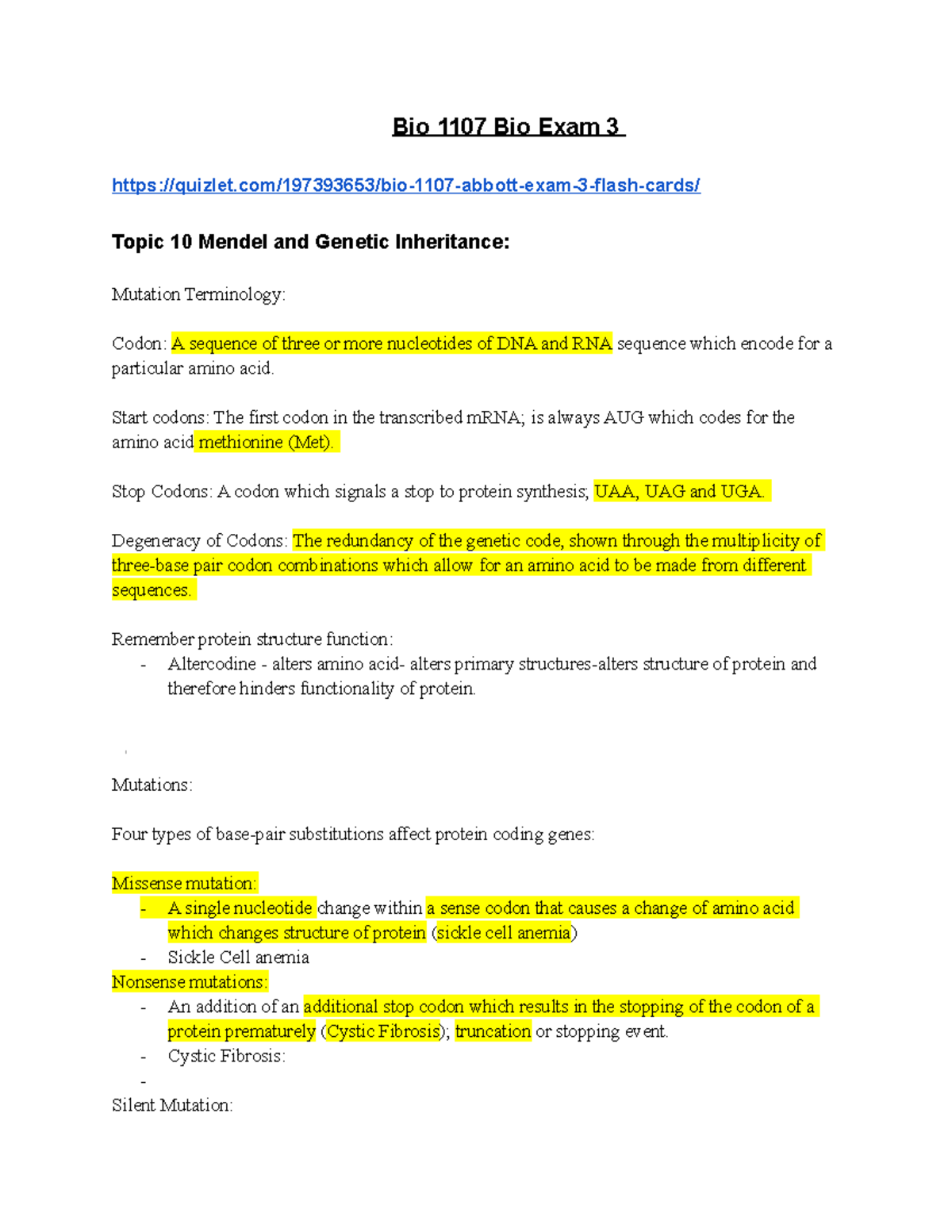 Bio 1107 Exam 3 - Final Review Exam Notes - Bio 1107 Bio Exam 3 - Studocu