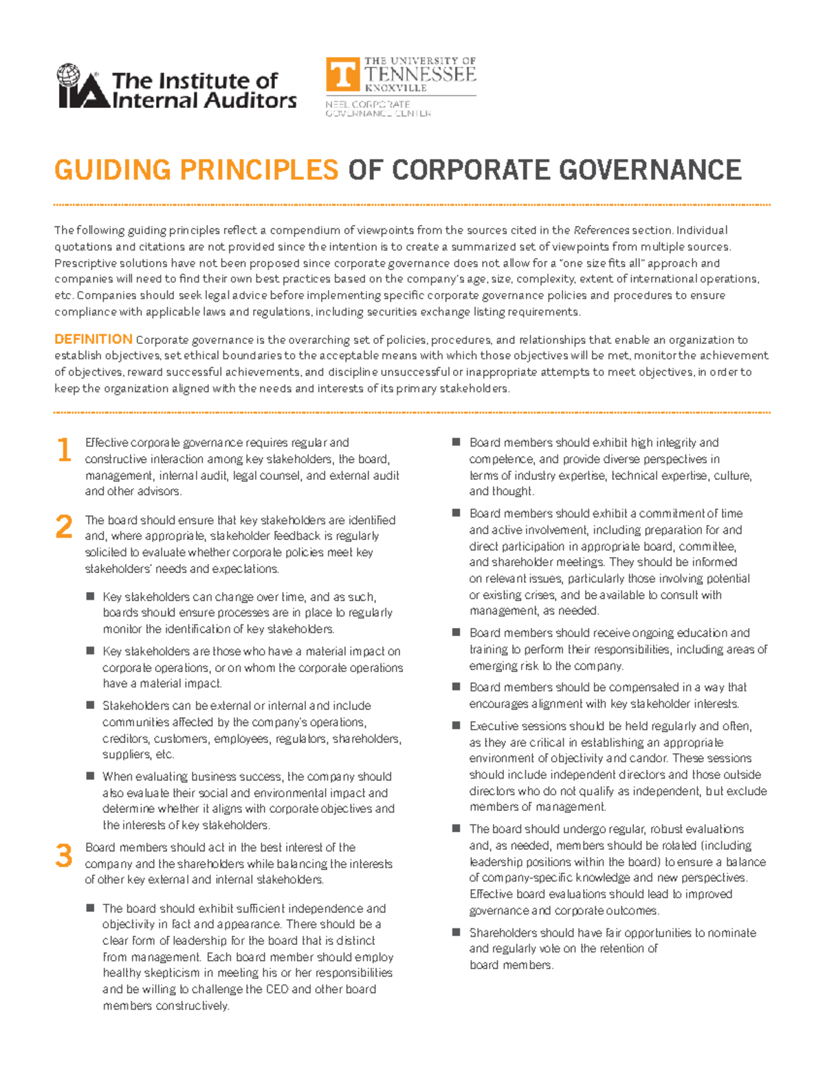 Guiding principles of corporate governance - Effective corporate ...