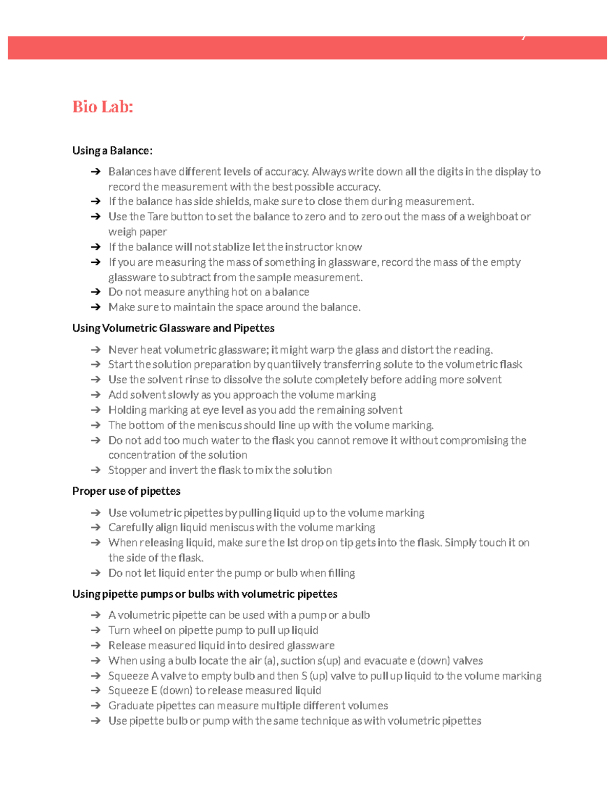 Bio notes - Gen Bio I - 7 Bio Lab: Using a Balance: Balances have ...