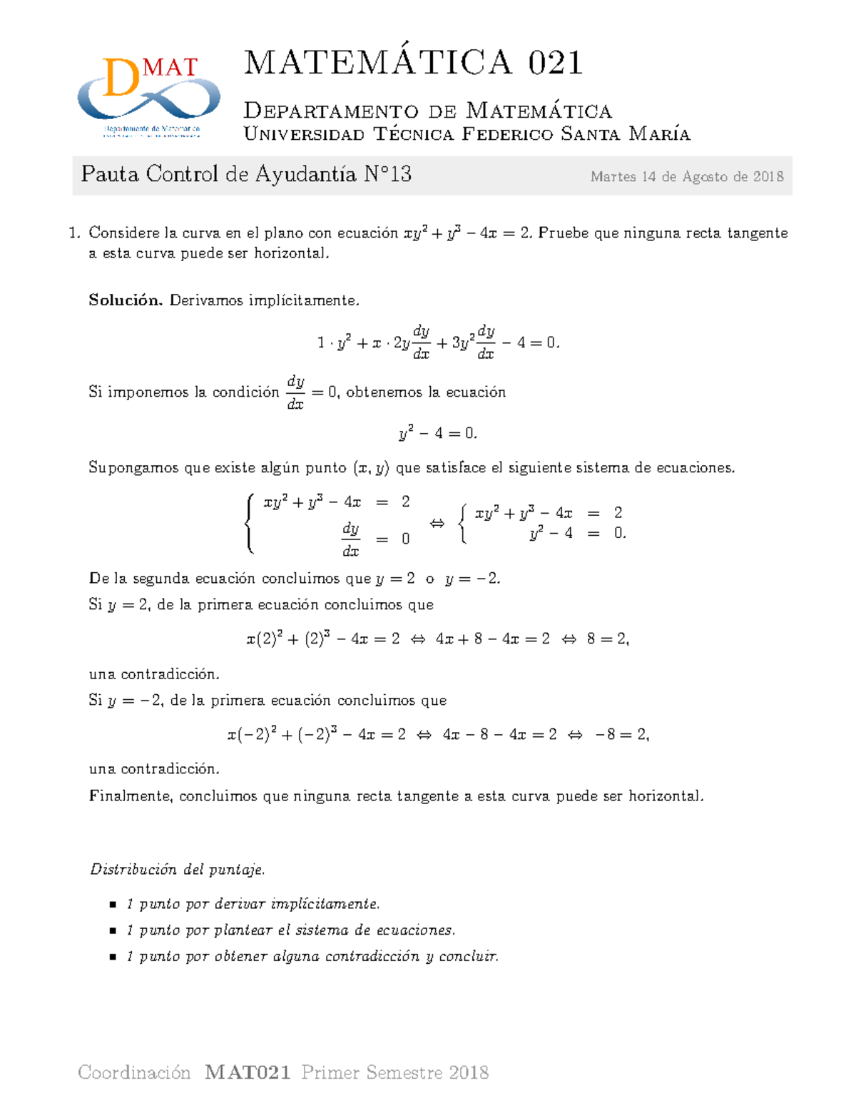 Control 13 - para el certamen 3 - MATEM ́ATICA 021 Departamento de Matem ́atica Universidad T ...