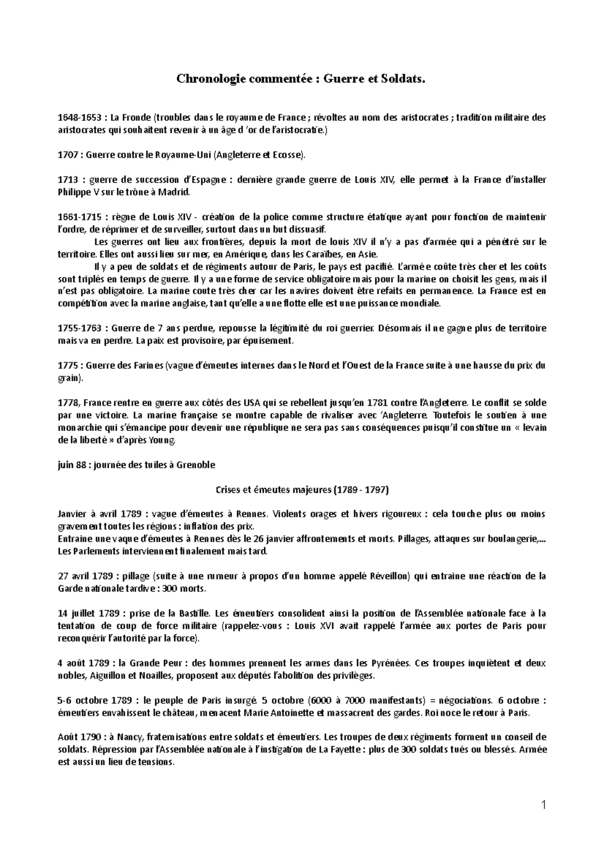 Chronologie commentée Guerres-Soldats - Chronologie commentée : Guerre ...