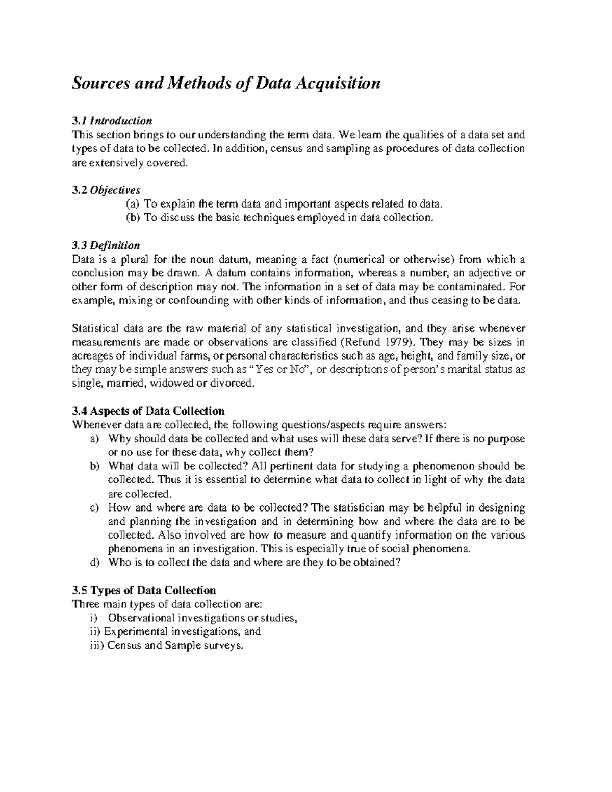Sources AND Methods OF DATA Aquisition - Sources and Methods of Data ...