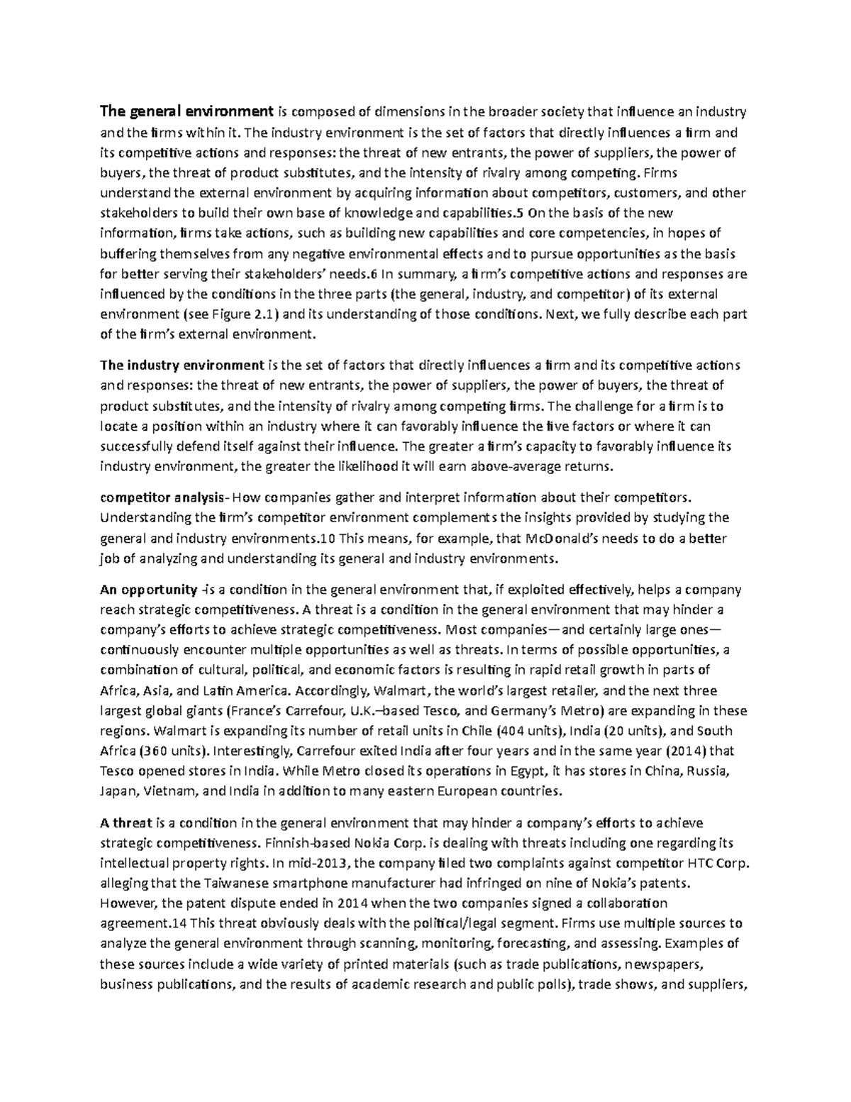 Strategic managemnt chapter 2 review - The general environment is ...