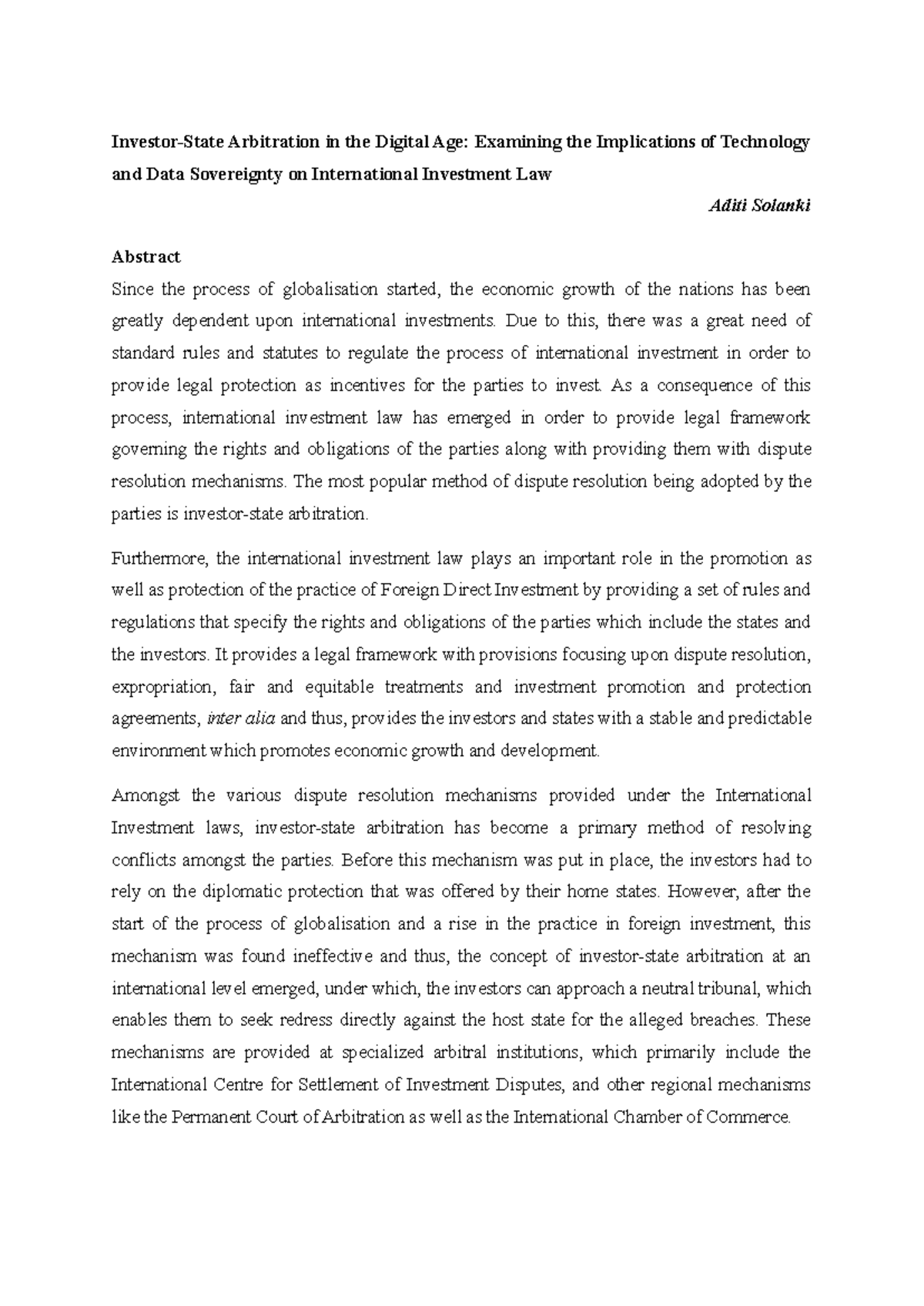 Investor-State Arbitration in Digital Age - Due to this, there was a ...