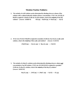 Handout Ch 04, Titration Practice Problems - Titration Practice ...