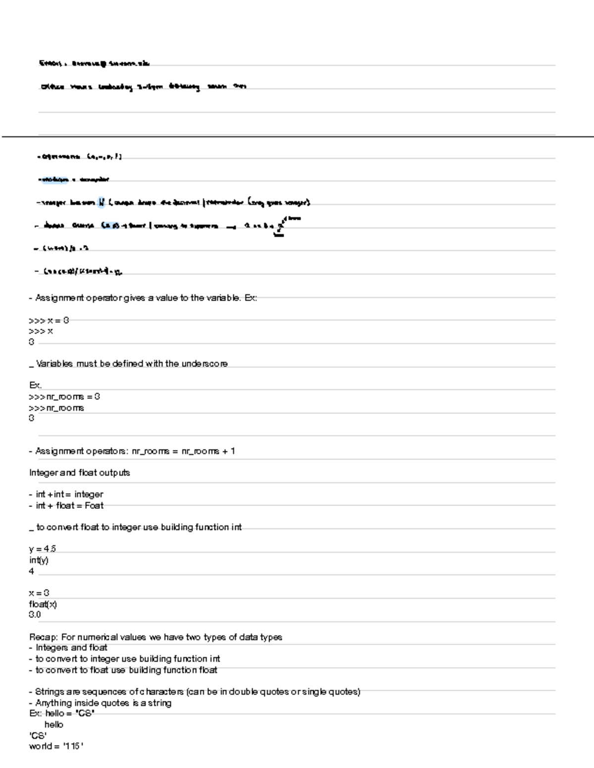 Cs 115 class Notes 1 - Assignment operator gives a value to the ... Cs 115 class Notes 1 - Assignment operator gives a value to the ...
