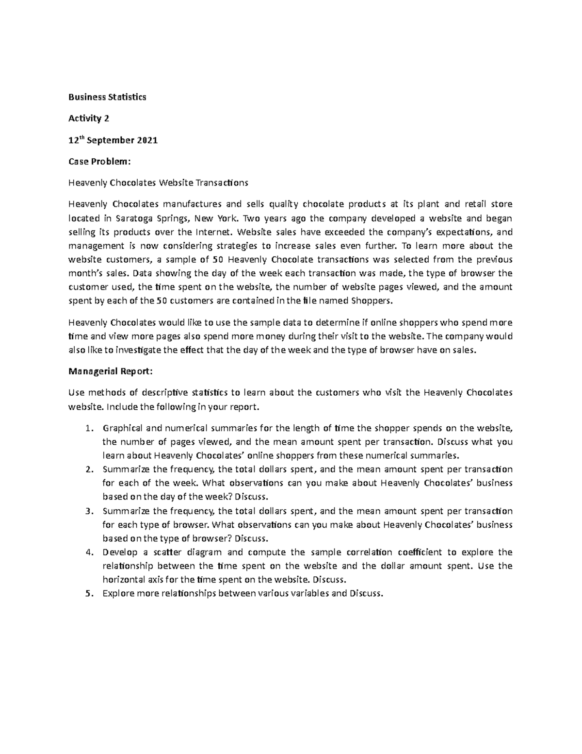 SSBF BS Activity 2 1 1-09-202 1 - Business Statistics Activity 2 12 th ...