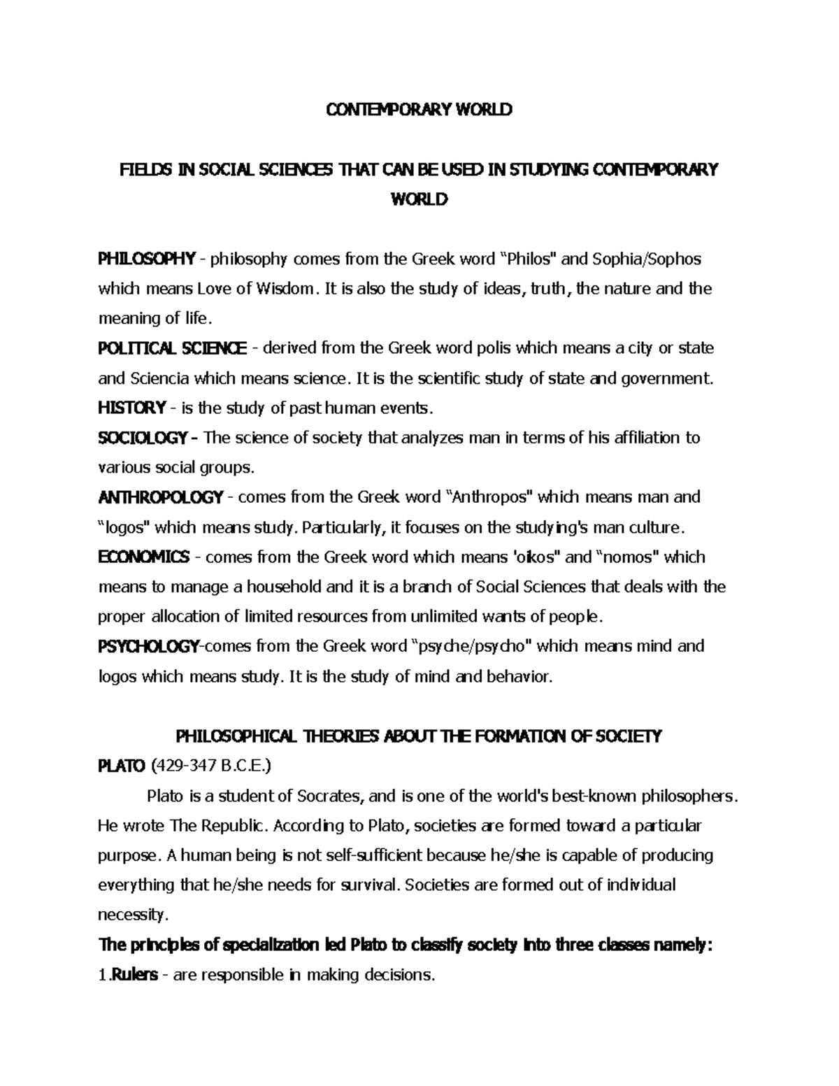 Contemporary World - Notes 2 - CONTEMPORARY WORLD FIELDS IN SOCIAL ...