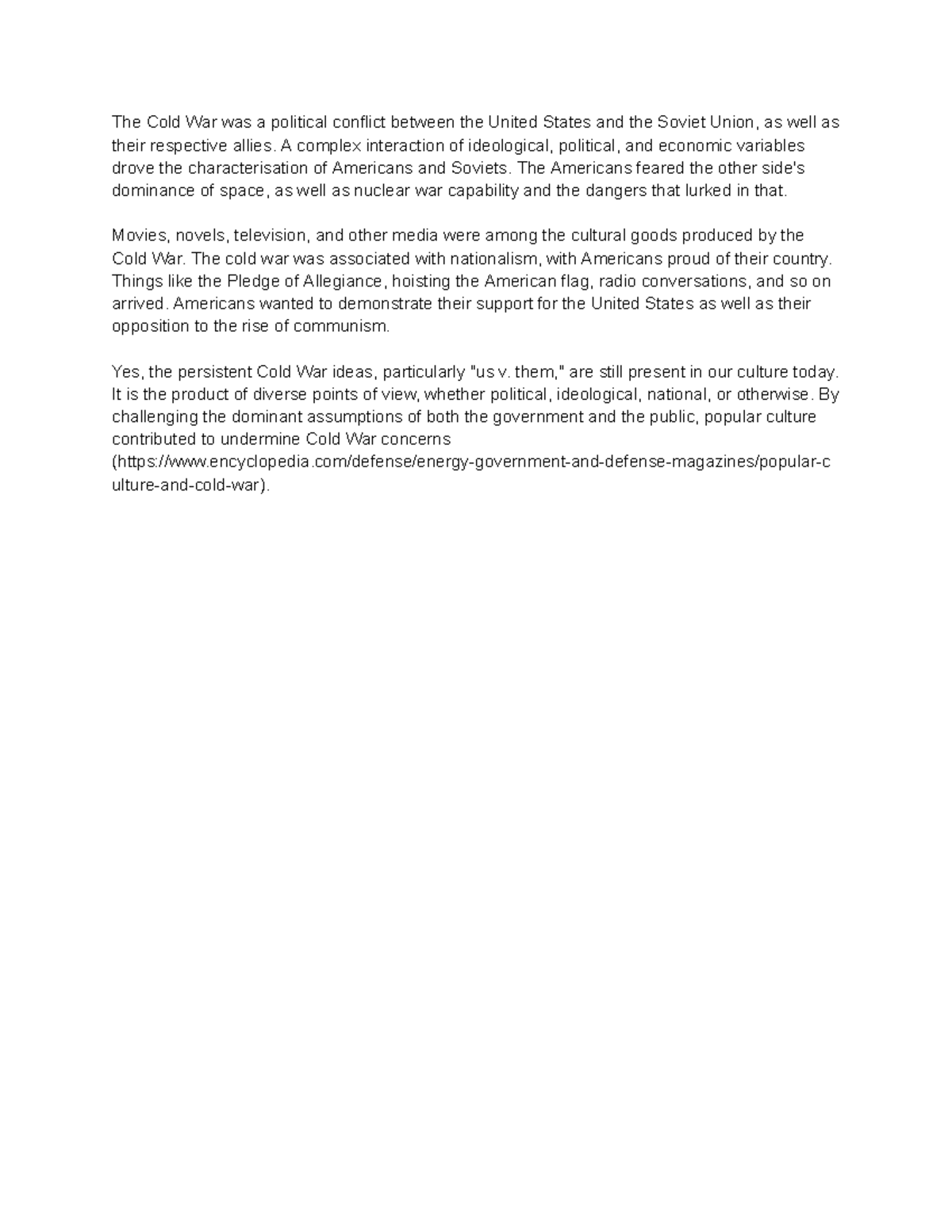 History#11 - Module 11 Assignment - The Cold War was a political ...