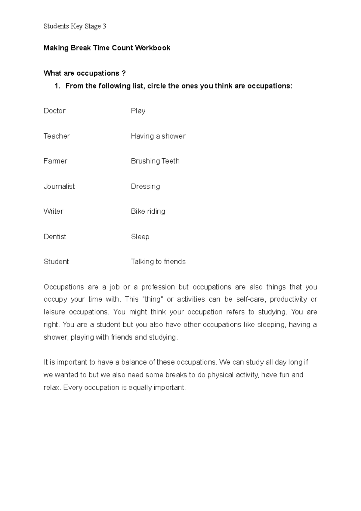 Sbuhb workbook for adolescents - Making Break Time Count Workbook What ...