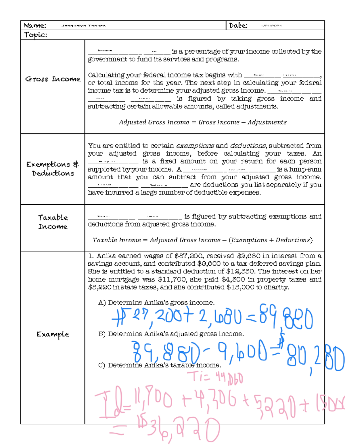 Lesson 8.2 Notes - Kjbukiujbkjb - Name: Date: Topic: Gross Income