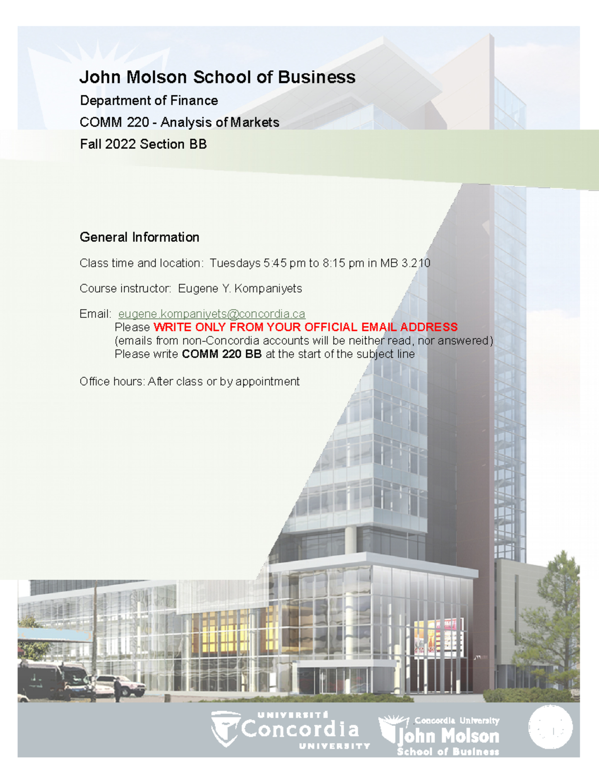 Course Outline - COMM 220-BB F2022 - John Molson School of Business ...