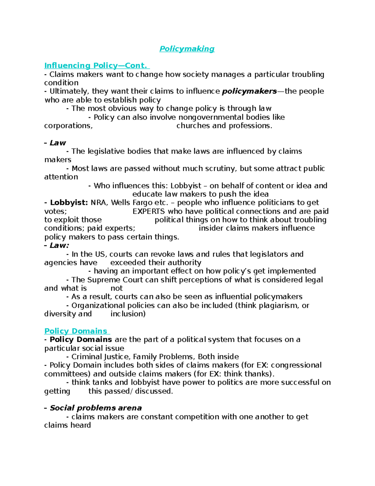Policym - Policy making lecture notes - Policymaking Influencing Policy ...