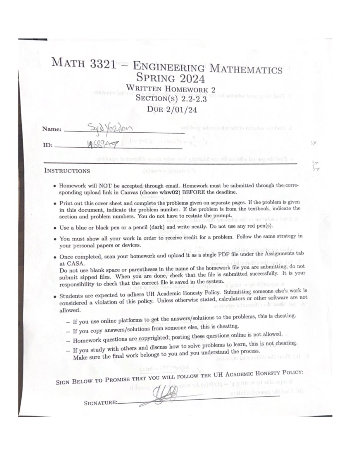 MATH 3321 WHW #2 - HW for math - MATH 3321 - Studocu