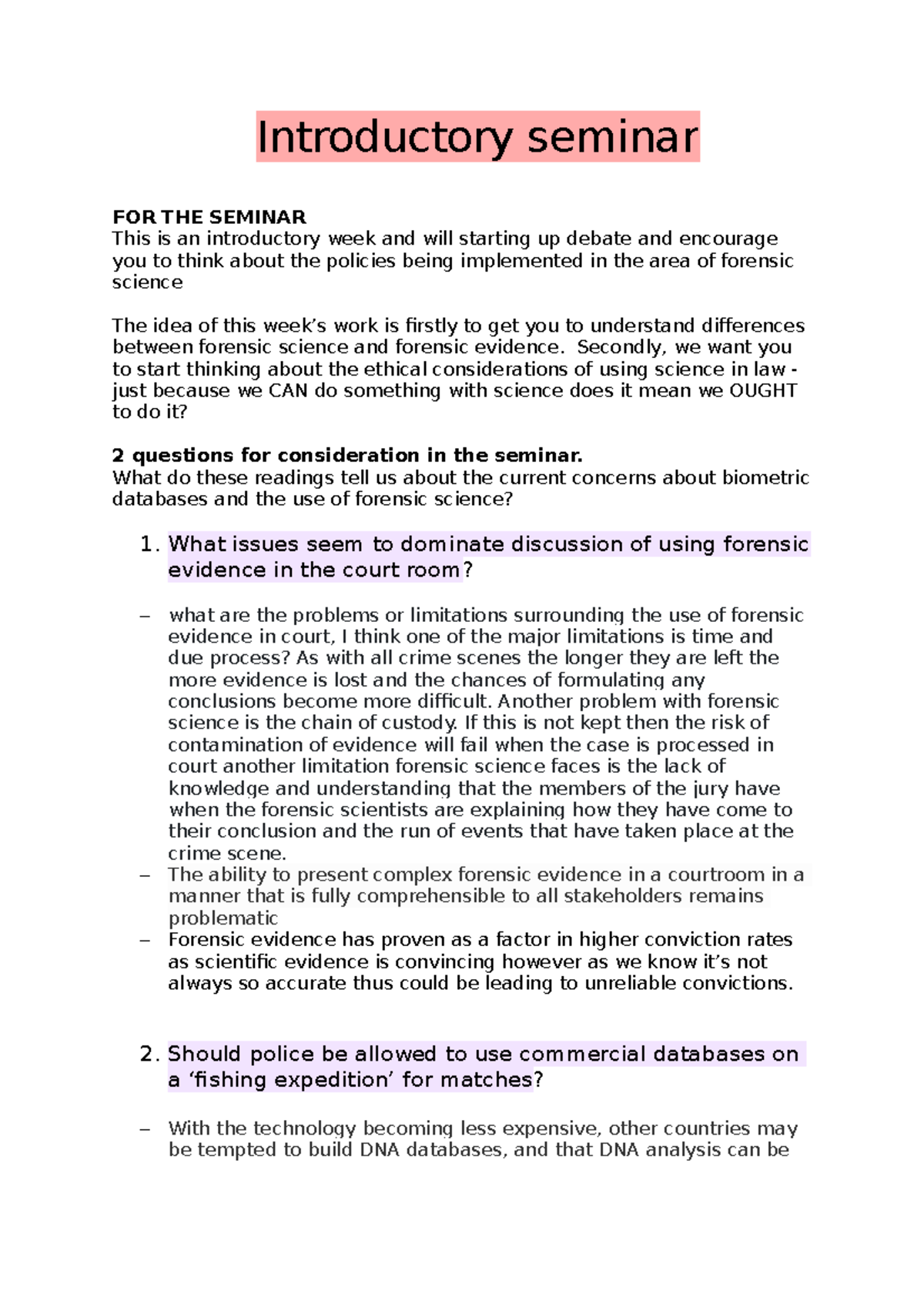 Seminar Prep wk13 - Introductory seminar FOR THE SEMINAR This is an ...