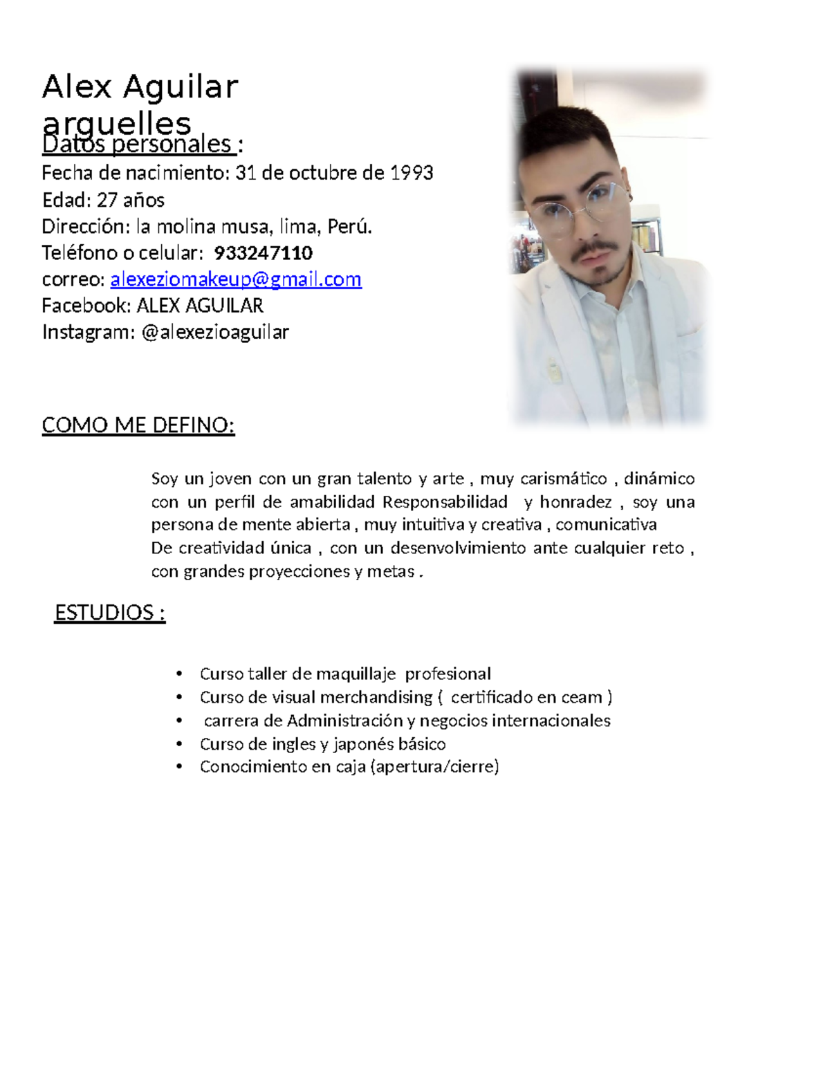 Alex aguilar cv visual - es un doc - Alex Aguilar arguelles Datos ...