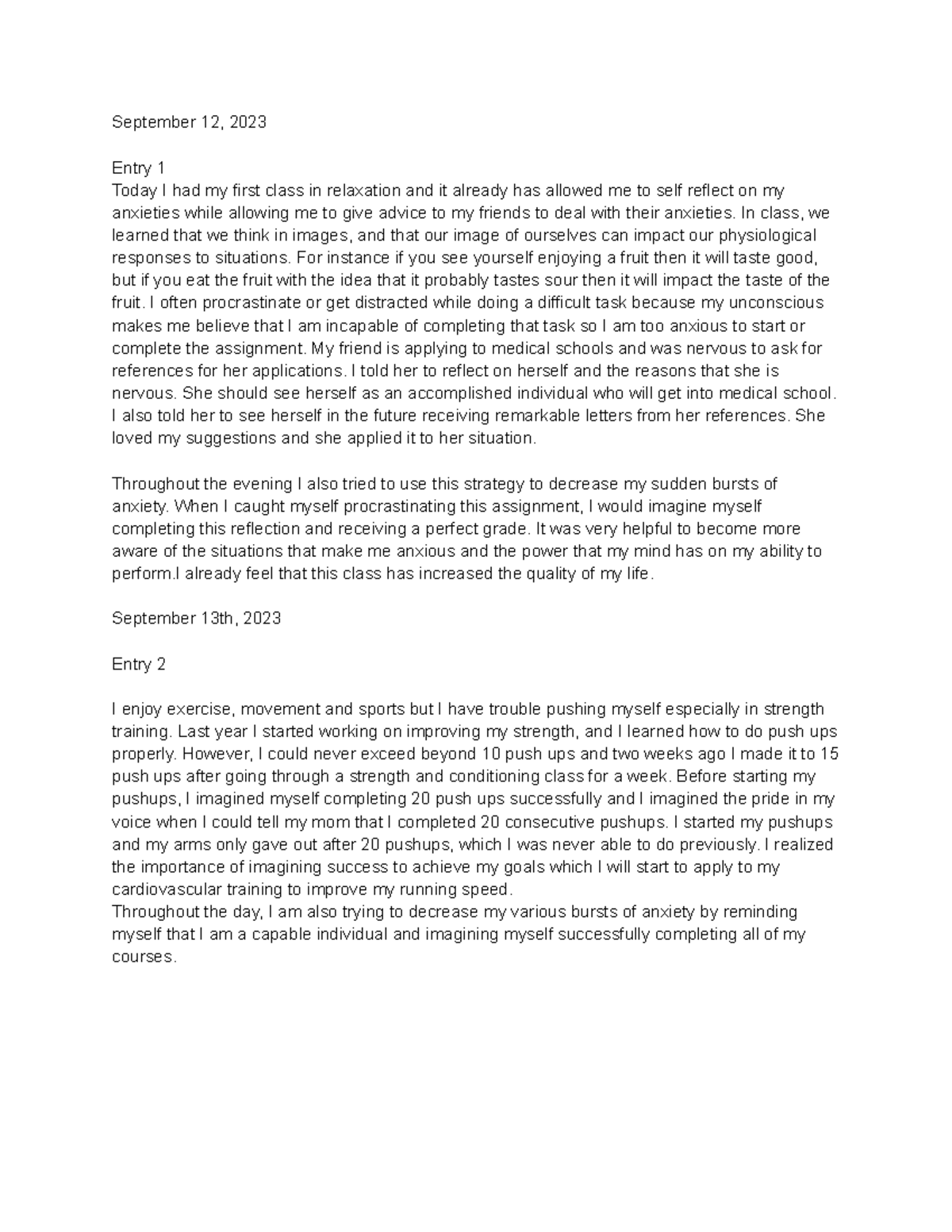 Kine 4420 log book, first few days examples - September 12, 2023 Entry ...