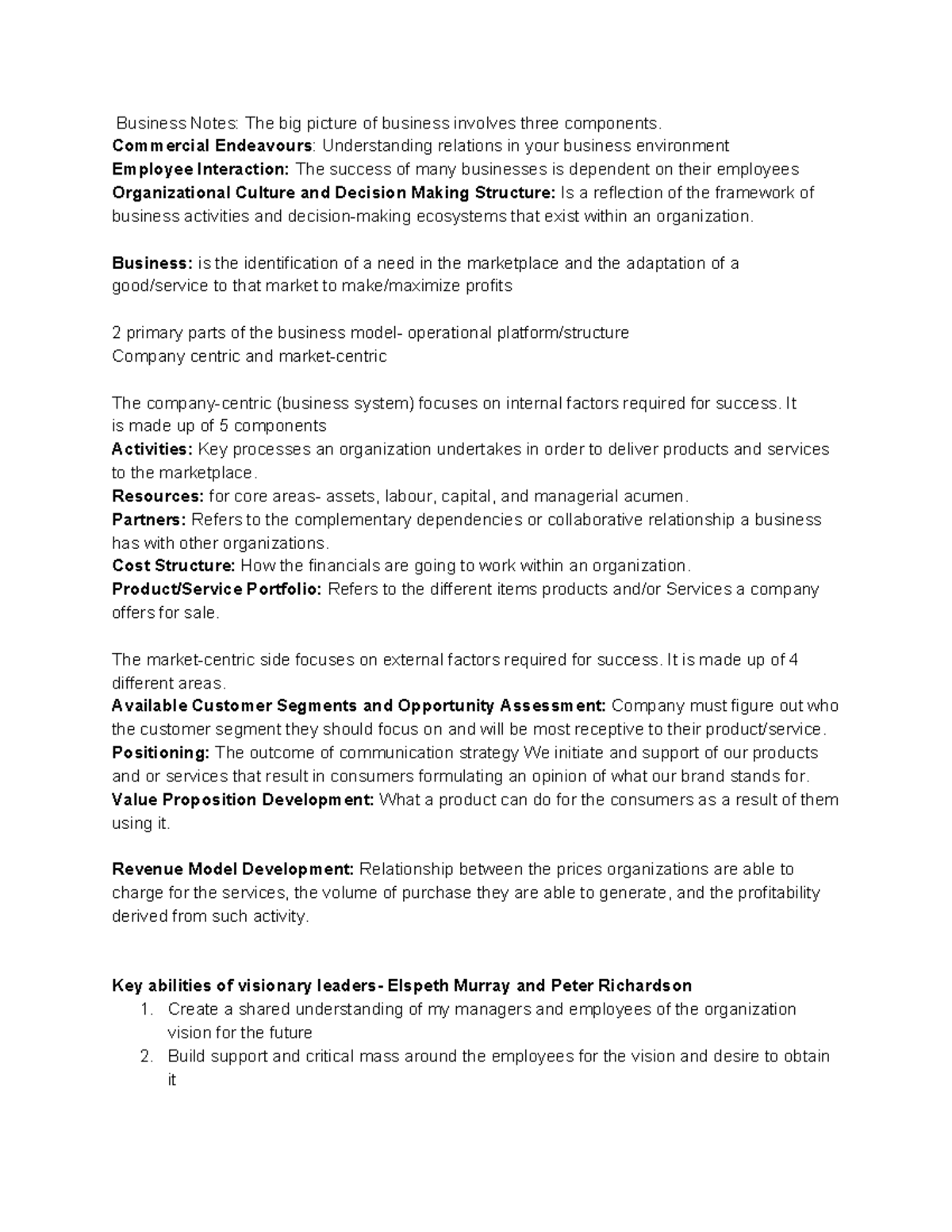 Business Notes - Commercial Endeavours : Understanding relations in ...