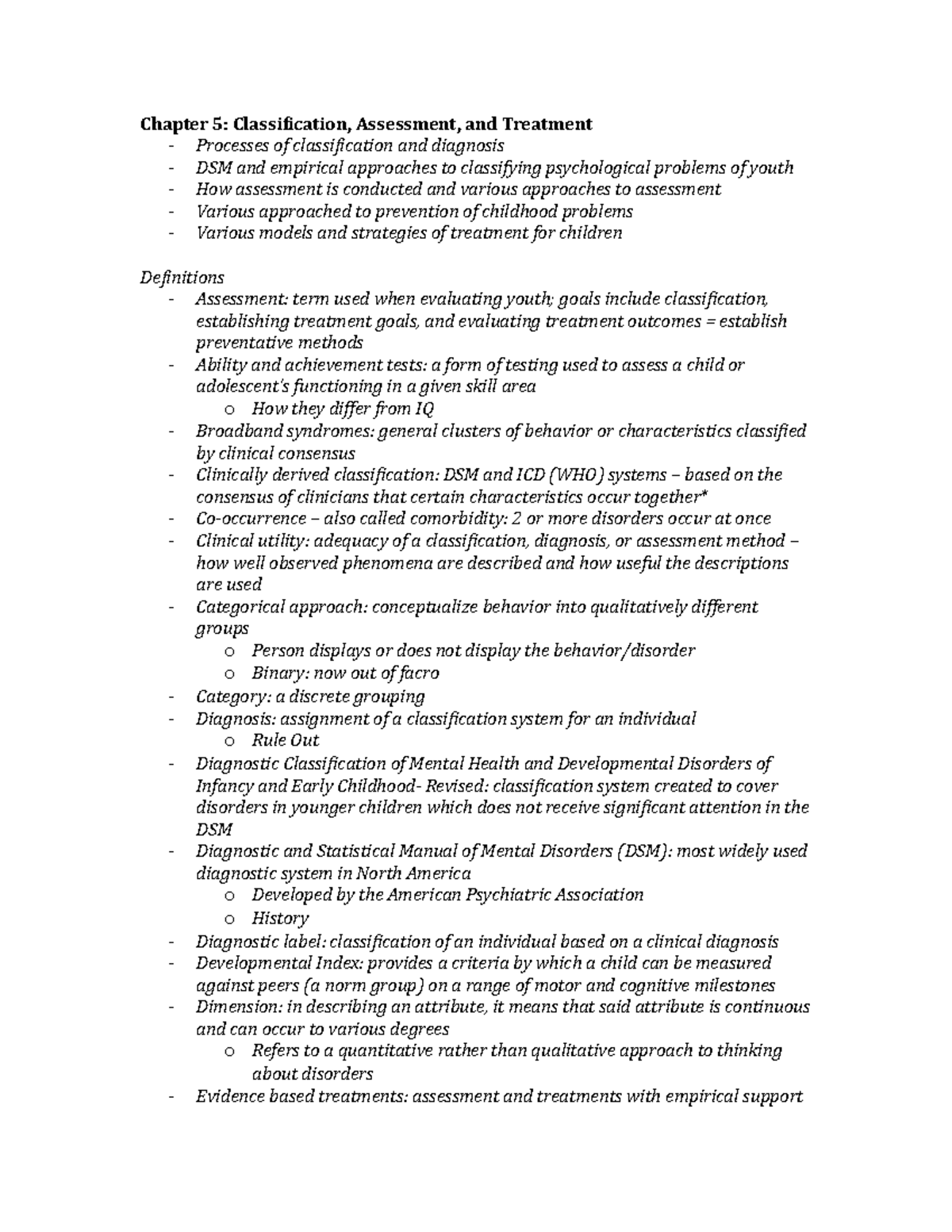 Chapter 5 Psych 4176 - Chapter 5: Classification, Assessment, and ...