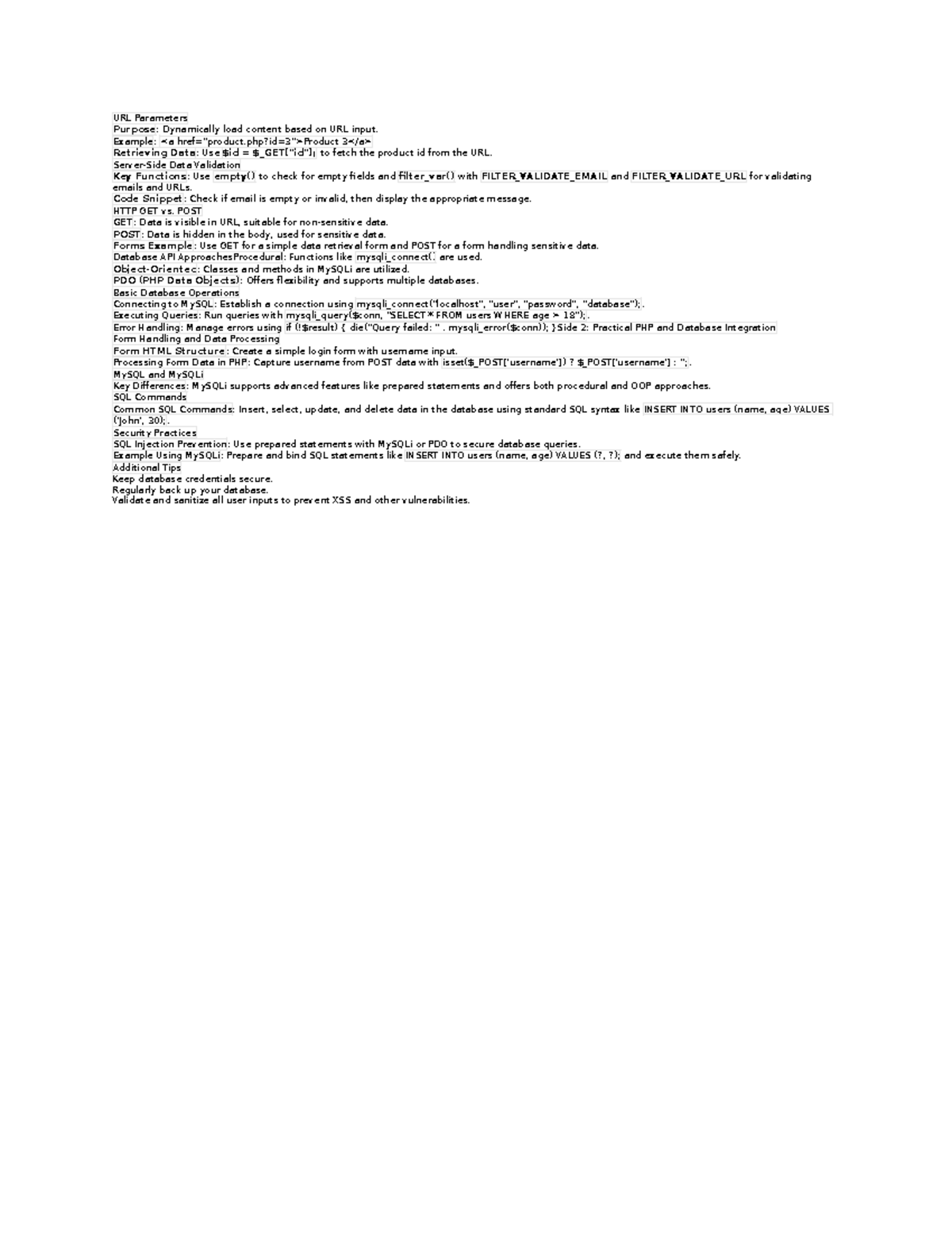Cheatsheet web - sus - URL Parameters Purpose: Dynamically load content ...
