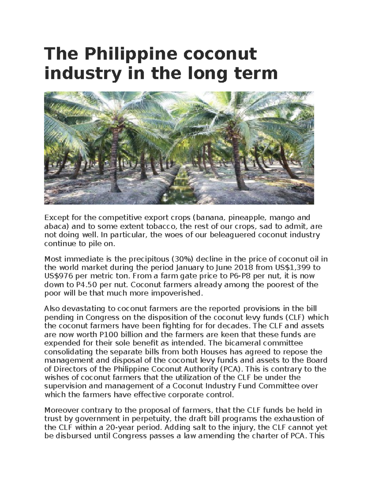 The Philippine coconut industry in the long term - The Philippine ...